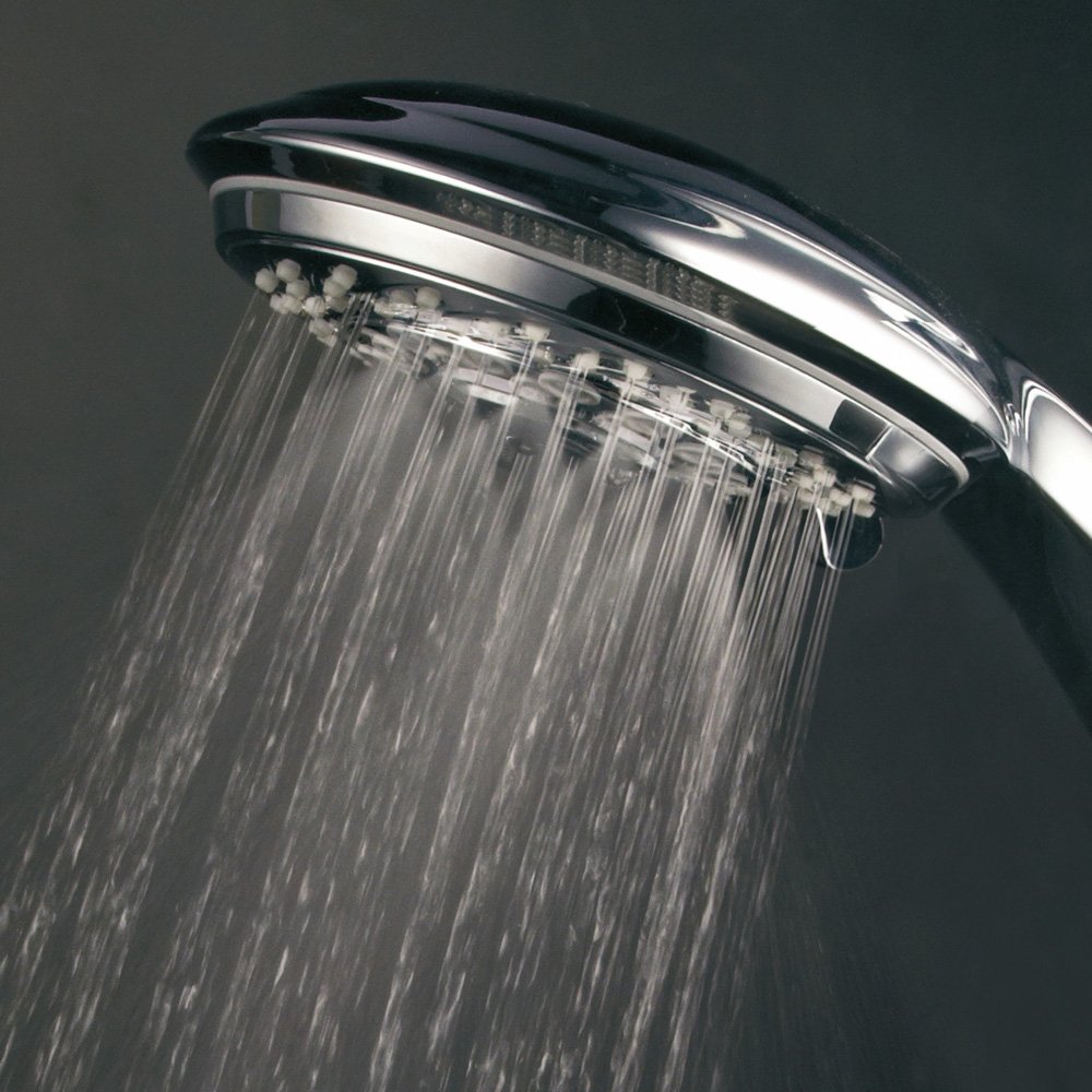 HotelSpa 7-setting AquaCare Series Spiral Handheld Shower Head Luxury Convenience Package with Pause Switch, Extra-long Hose PLUS Extra Low-Reach Bracket Stainless Steel Hose - All-Chrome Finish