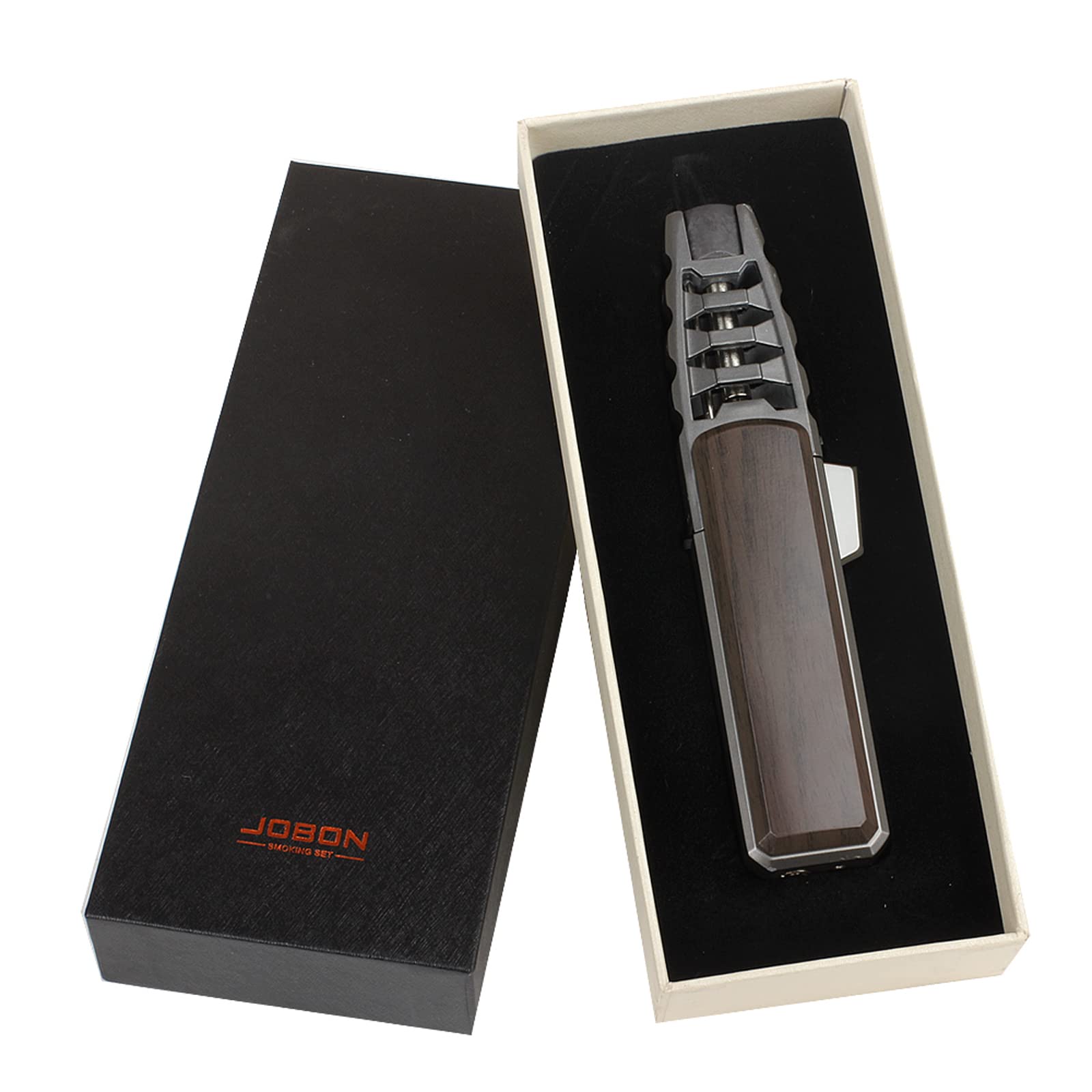 JOBON Butane Torch Lighter, Refillable Blow Jet Solar Flamethrower Best Torches, for Baking Cooking BBQ Kitchen Camping Creme Brûlée - No Gas Included (Old Gray Lacquer with Brown)