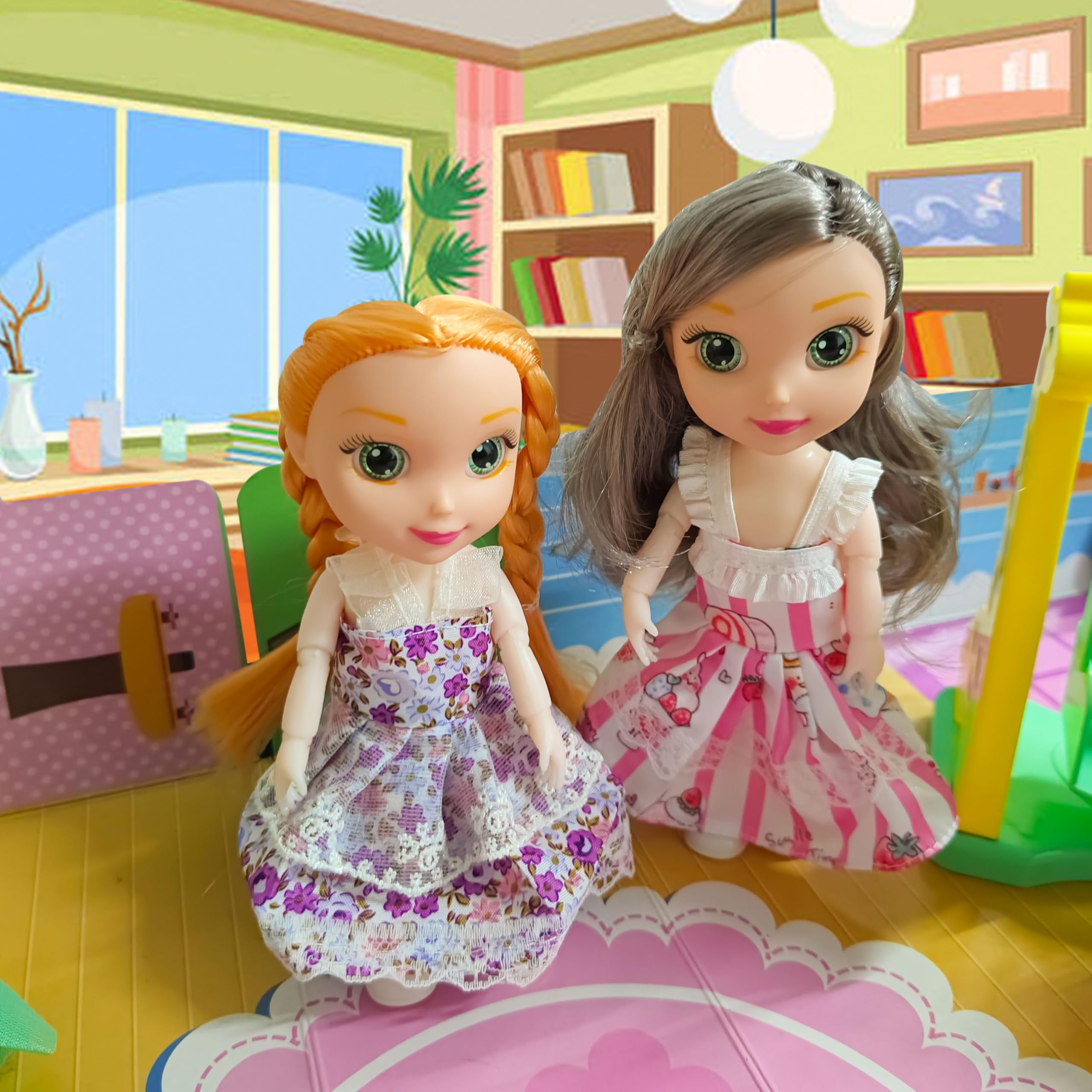 JING SHOW BUSSINESS 10 Sets Doll Clothes for 6 inch Doll ,Include 5 Pieces Girl Mini Dolls, 10 Sets Handmade Doll Clothes and 5 Pairs of Doll Shoes