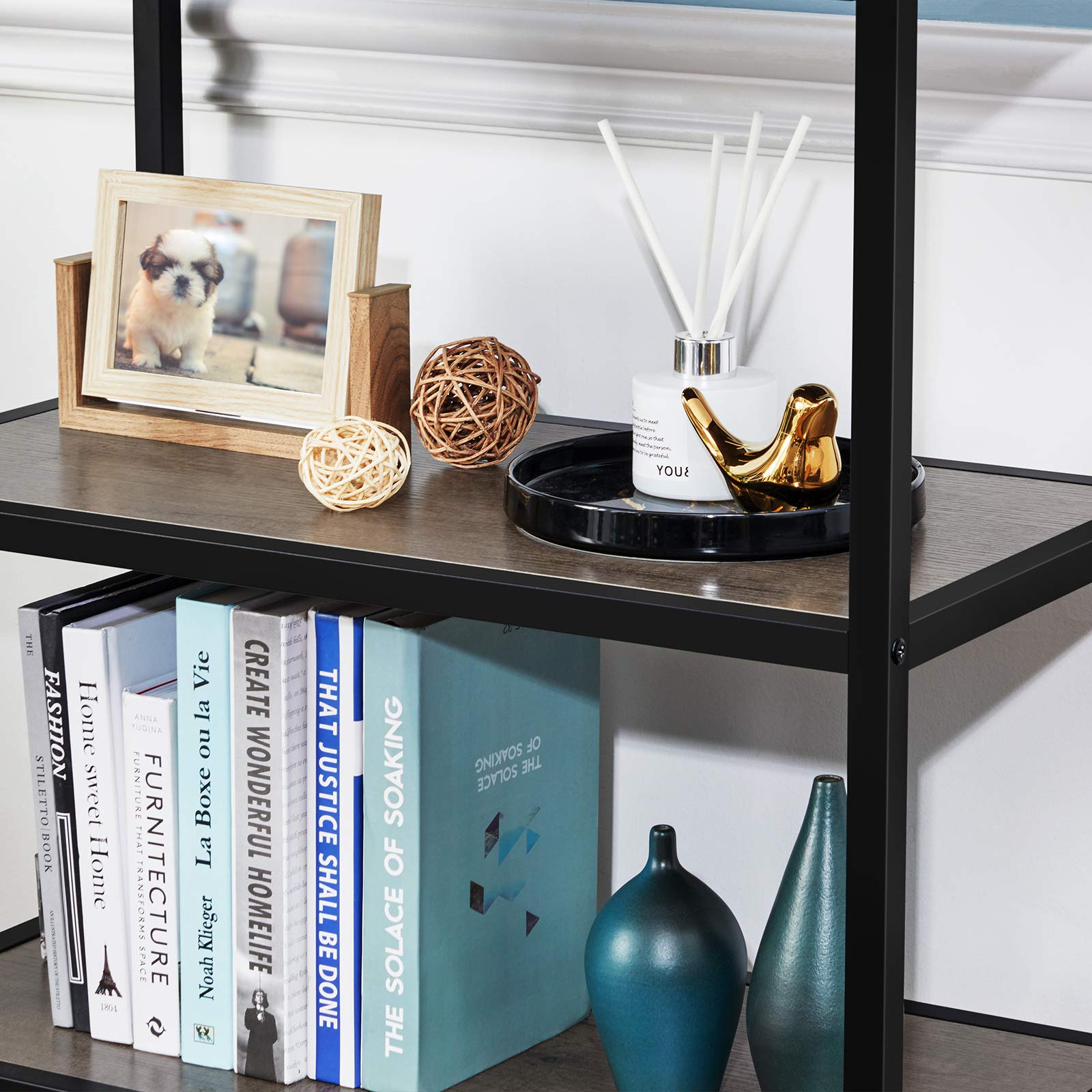 GreenForest 4-Tier Bookshelf Industrial Open Shelf Bookcase with Metal Frame for Home and Office Storage Display Shelves, Rustic Walnut