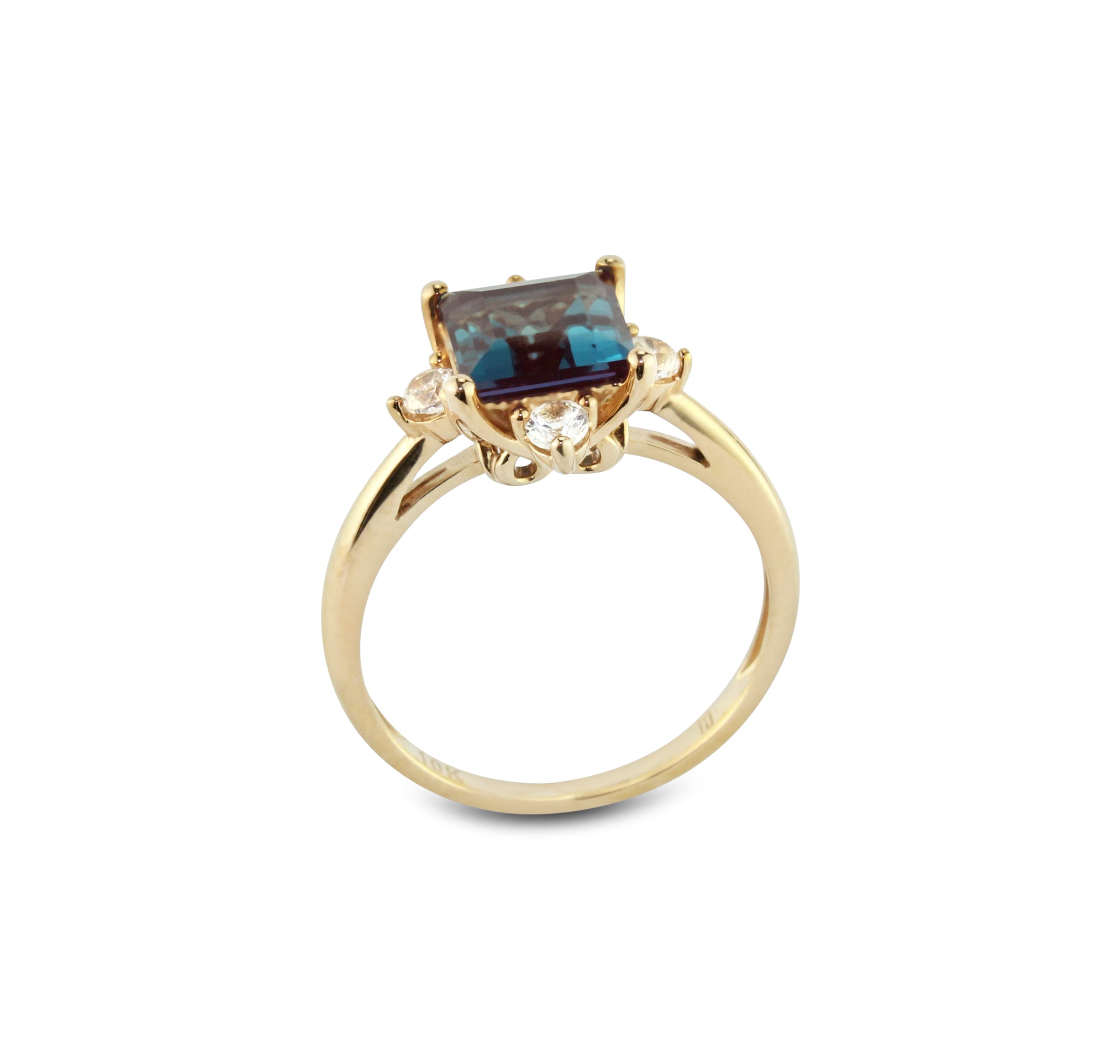 Heartland By Beverley Mitchell 10K Rose Gold 7mm Square Cut Teal Lab-Created Alexandrite & Lab-Created White Sapphire Cathedral Statement Ring - Size 8