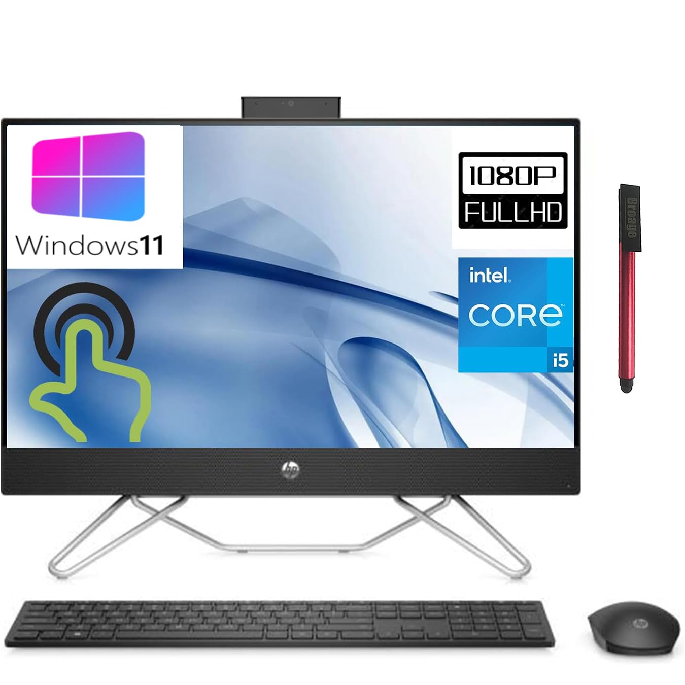 HP 2023 24 23.8" Touchscreen FHD All-in-One Desktop Computer, 12th Gen Intel 10-Core i5-1235U(Beat i7-1195G7), 32GB DDR4 RAM, 2TB PCIe SSD, WiFi 6, BT 5.2, Black, Windows 11, BROAG 64GB Flash Drive