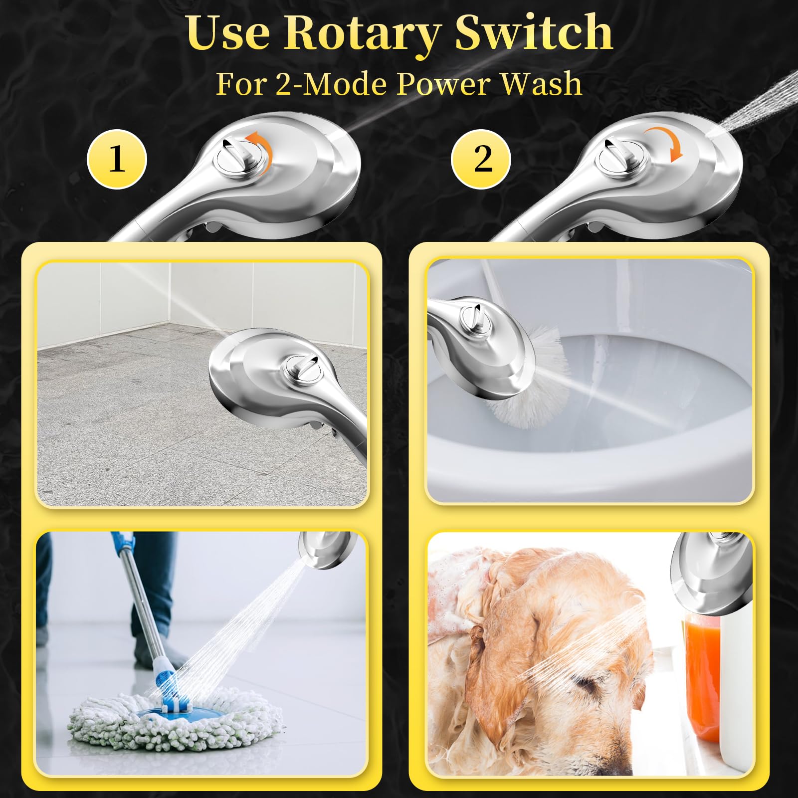 High Pressure 10-mode Handheld Shower Head Set with 60" Hose, ROOSSI Detachable Filter Shower Head with ON/OFF Pause Switch Built-in 2-Mode Tub & Tile Power Wash (Chrome)