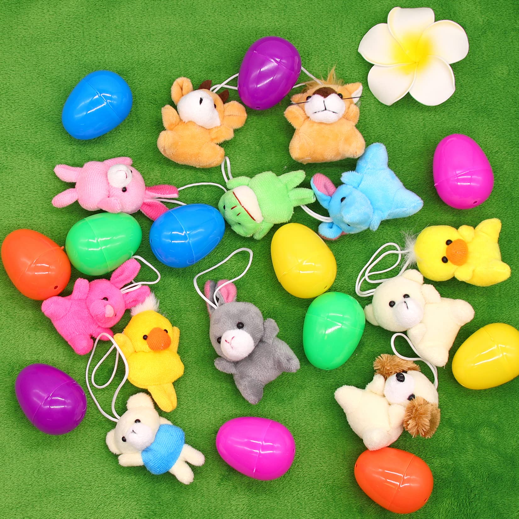 KOPHINYE Easter Eggs Filled with Mini Animal Plush Toy Set, 12 Pack Cute Stuffed Animal Keychain, Easter Basket Stuffed Animals for Easter Egg Hunt Party Supplies Favors, Easter Gifts for Kids