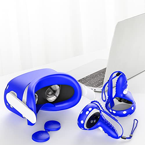 HUIUKE Touch Controller Grip Cover for Quest 2 with VR Shell Cover, Silicone VR Face Cover Pad and Lens Cover, 4 in 1 Silicone Cover Set for Quest 2 Accessories (Blue)