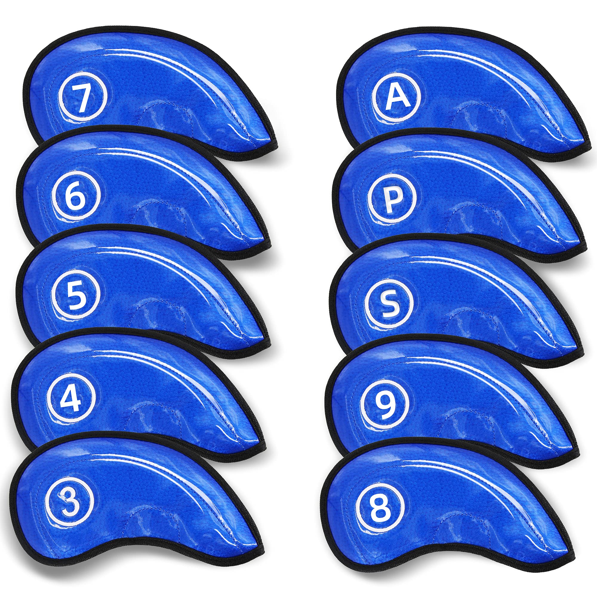 Golf Iron Covers- 10pcs Iron Head Covers for Golf Clubs, PU Leather Golf Club Head Covers Set Fit Callaway Ping Taylormade Cobra Golf Club Covers 3-9/A/P/S