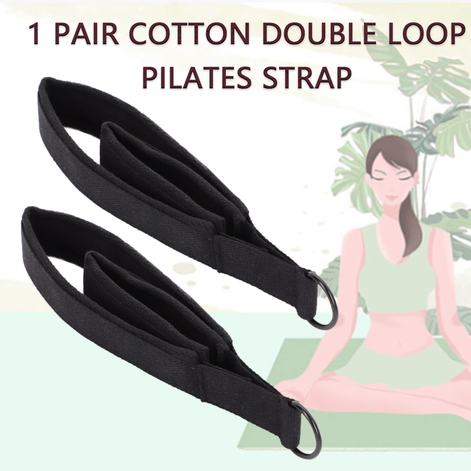 Joyangy 1 Pair Cotton Double Loop Pilates Strap for Reformer Fitness Equipment, Yoga Gym Double Loop Handle Straps with D Ring, Yoga Exercise Accessories for Home Gym Strengh Training
