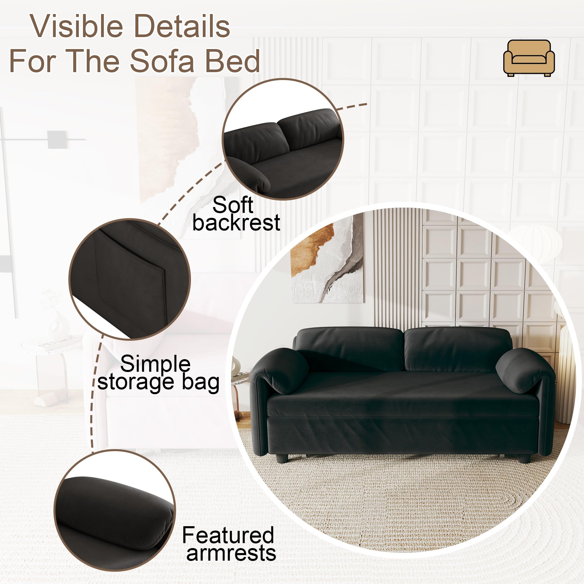NDPQN 54" Pull Out Sofa Bed with Adjustable Backrest Double Sofa, Modern Convertible Velvet Loveseat Sleeper, with 2 Pillows and 2 Side Pockets for Living Room Bedroom (Pink)