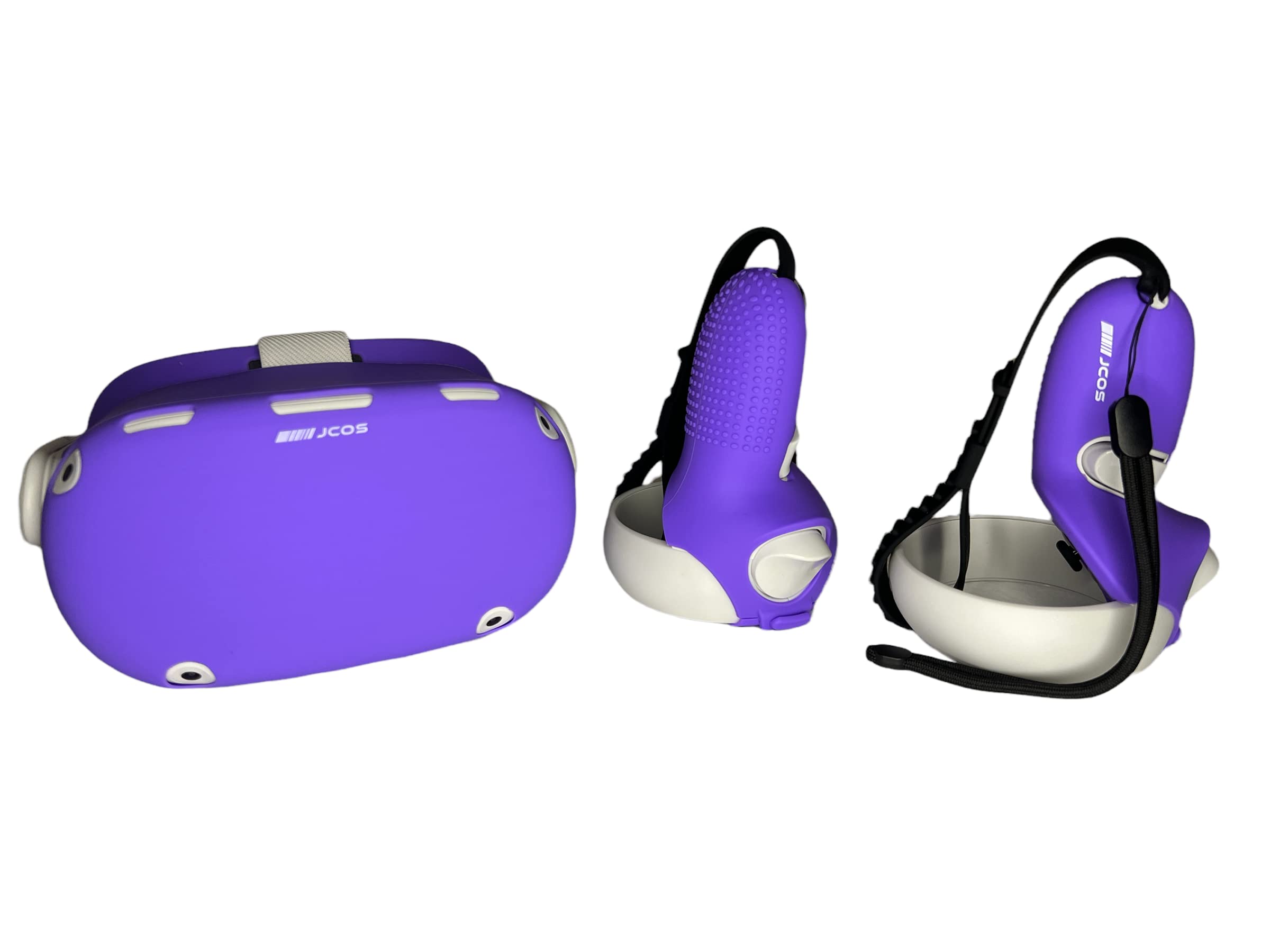 JCOS 4-in-1 Silicone Accessories for Oculus Quest 2 | Shell Front Silicone Face Cover Protector, Skin Grip Cover, Adjustable Knuckle Straps, Soft Silicone Facial Interface Cover (Purple) JCOS1