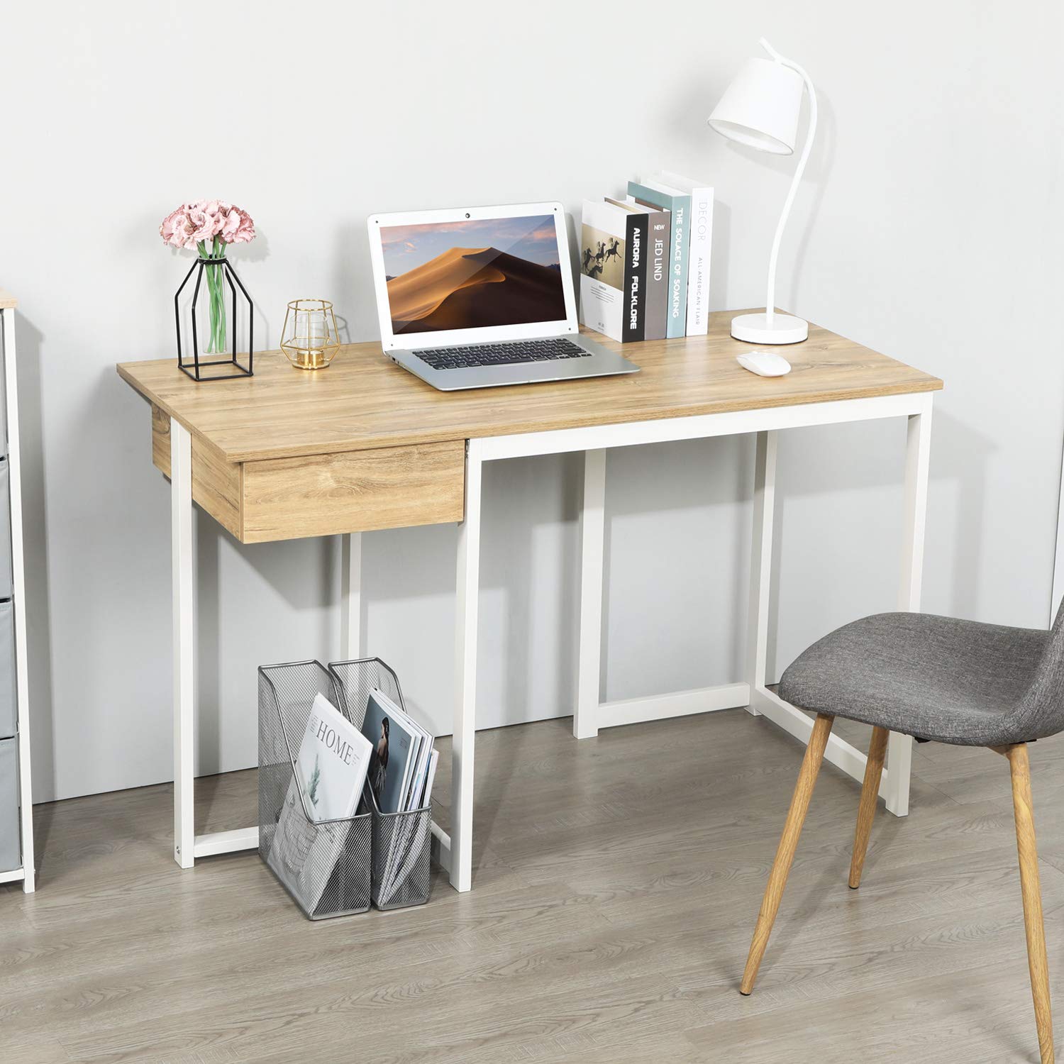 GreenForest Computer Desk with Storage Drawer 47 inch Office Writing Desk for Home, Modern Simple Study Desk PC Laptop Workstation, Oak
