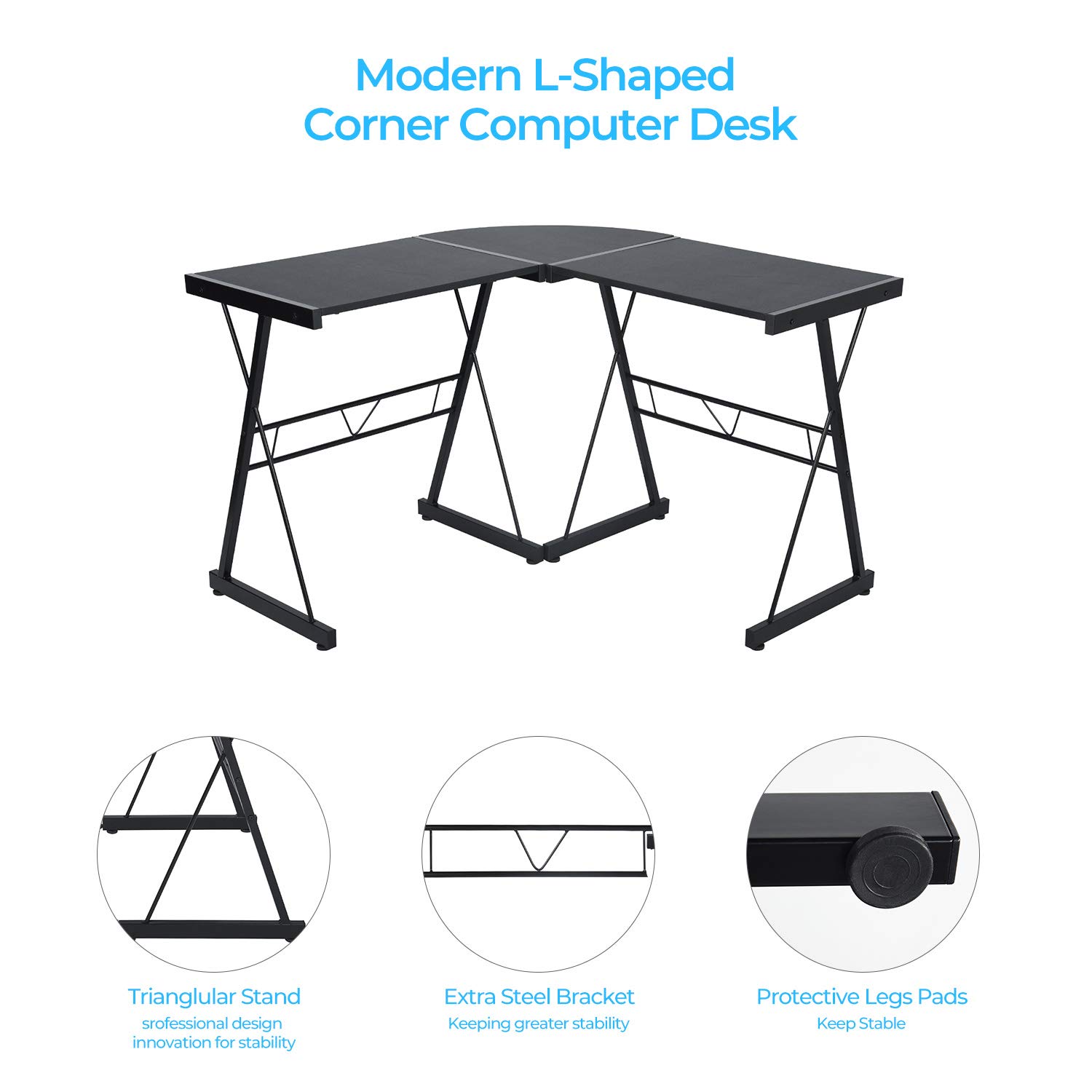 GreenForest L Shaped Corner Desk, Industrial Style Computer Gaming Desk PC Laptop Workstation for Home Office, Black