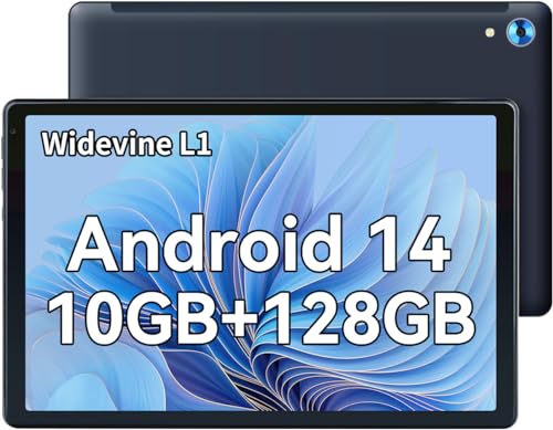 HiGrace Tablet 10 inch, Android 14 Go Octa core Tablet with 10GB+128GB/1 TB Expansion, WiFi 6G, 5MP+8MP Camera, 5000mAh, Split-Screen, Widevine L1, 10 inch Tablet PC - Black