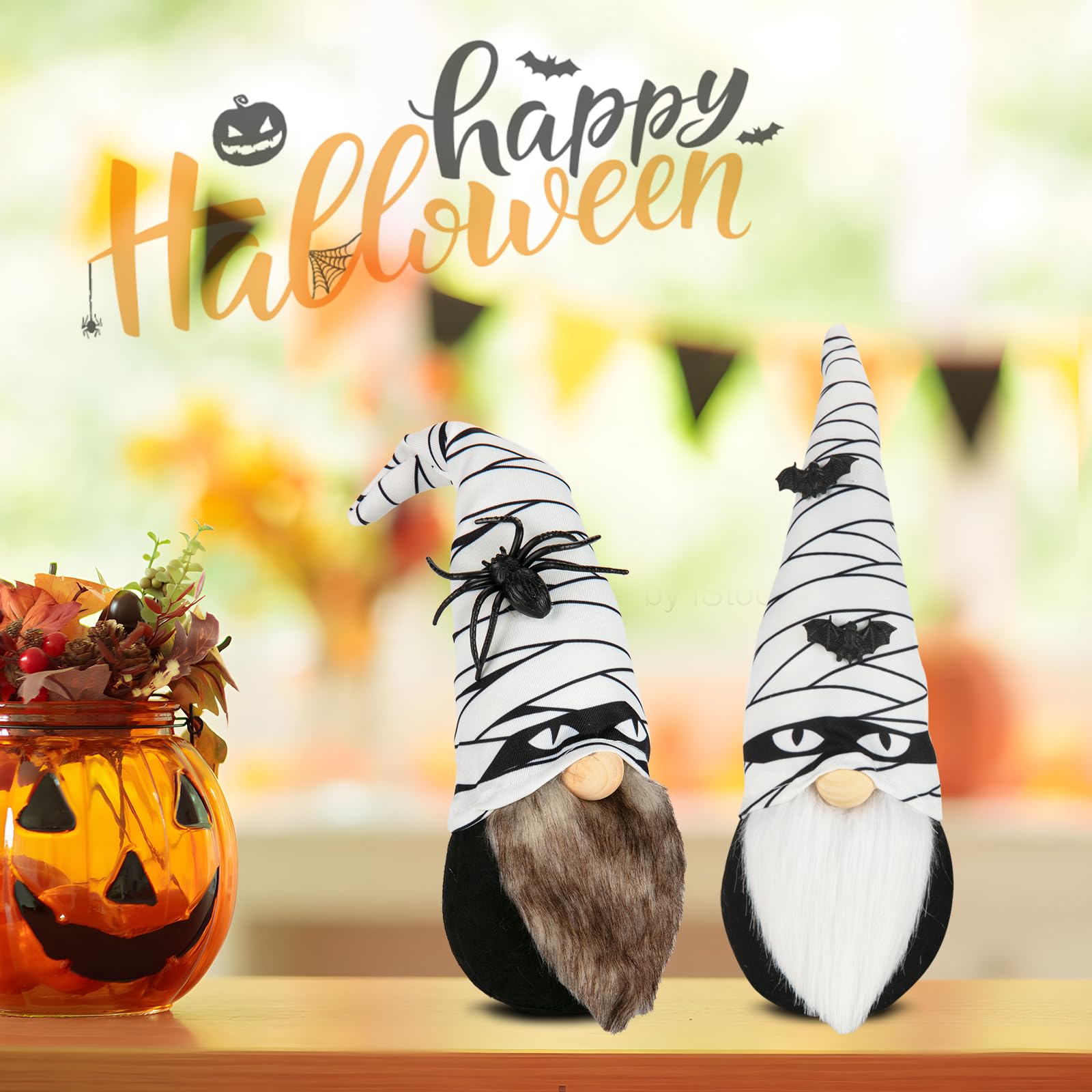 HAAPLL Halloween Gnomes Decorations, Halloween Decorations Indoor, Spider Hat Winter Gnomes - Handmade Plush 2 Pack Swedish Tomte Dwarf for Home Farmhouse Tiered Tray Docor (Halloween)
