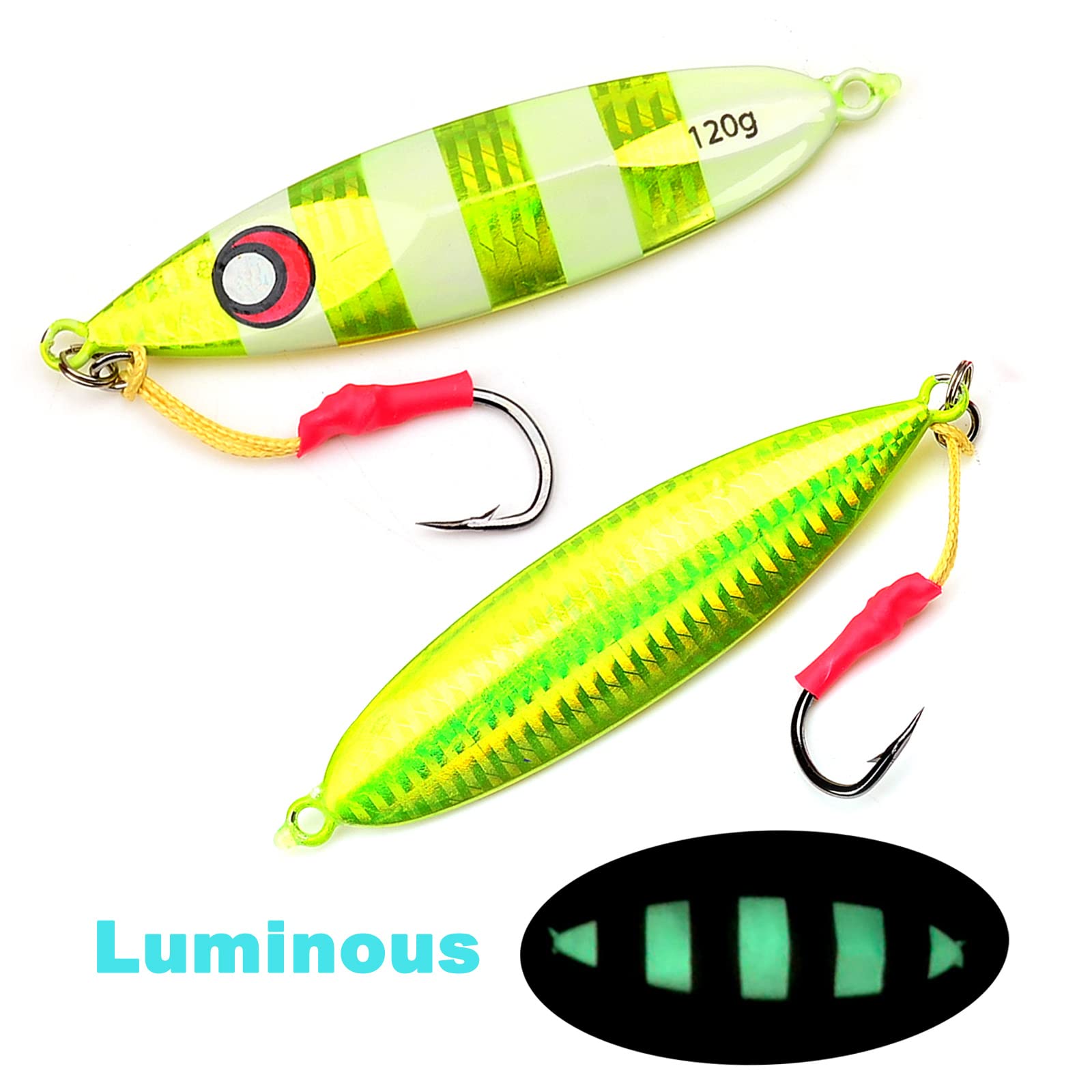JD Tackle Saltwater Fishing Slow Pitch Jig Flat Fall Glow in The Dark Lures 4.5IN 120G/4.2OZ - 4 Pack