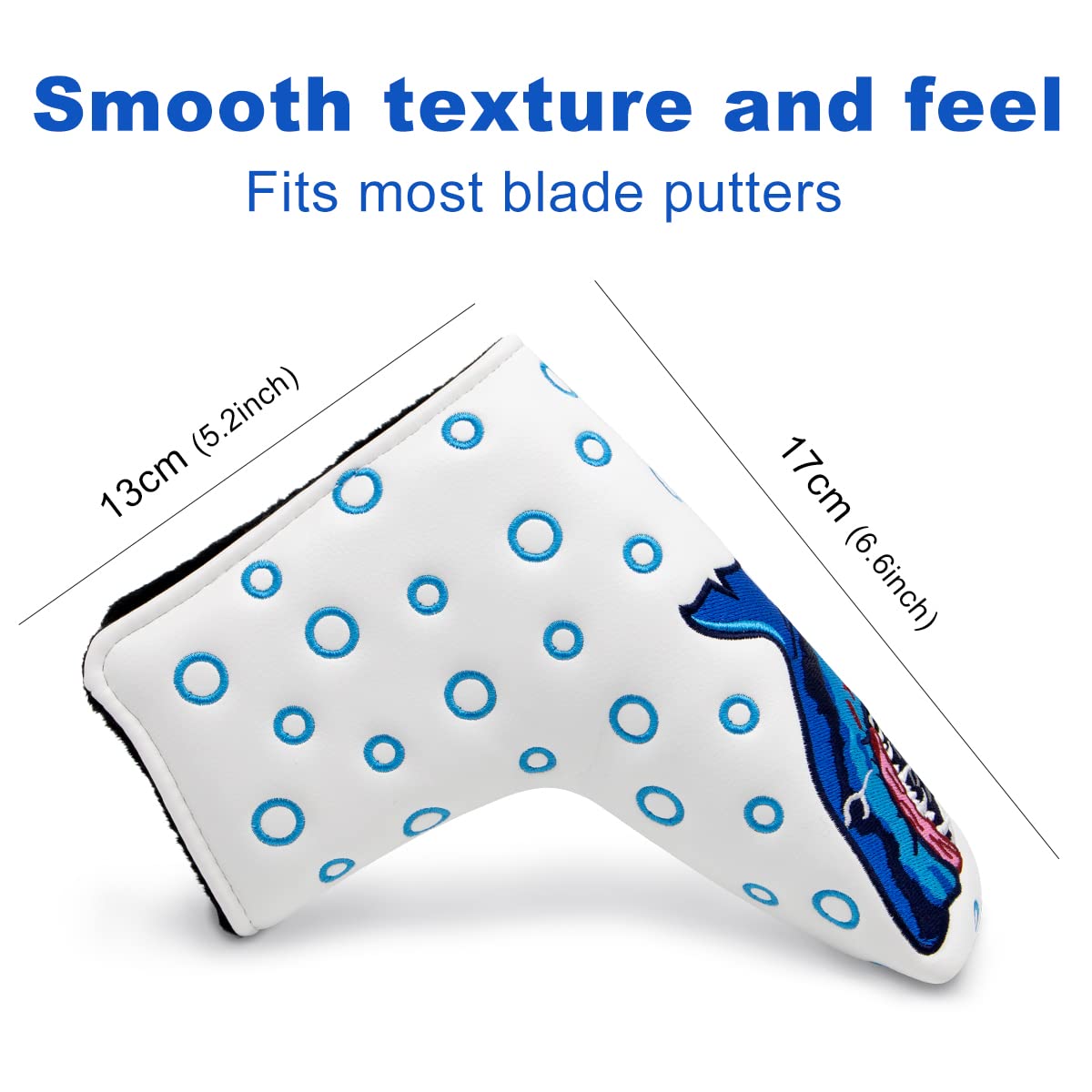 Golf Putter Covers, Shark Embroidery Golf Putter Headcover Blade Putter Cover Golf Headcovers Leather Golf Club Covers for Titleist Callaway