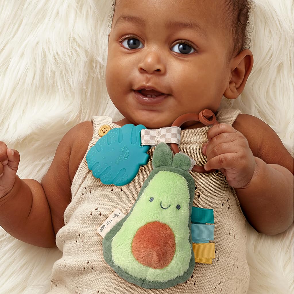 Itzy Ritzy Infant Toy & Teether - Itzy Pal Baby Teething Toy Includes Lovey, Crinkle Sound, Textured Ribbons & Silicone Teether Toy for Newborn (Purple Dinosaur)