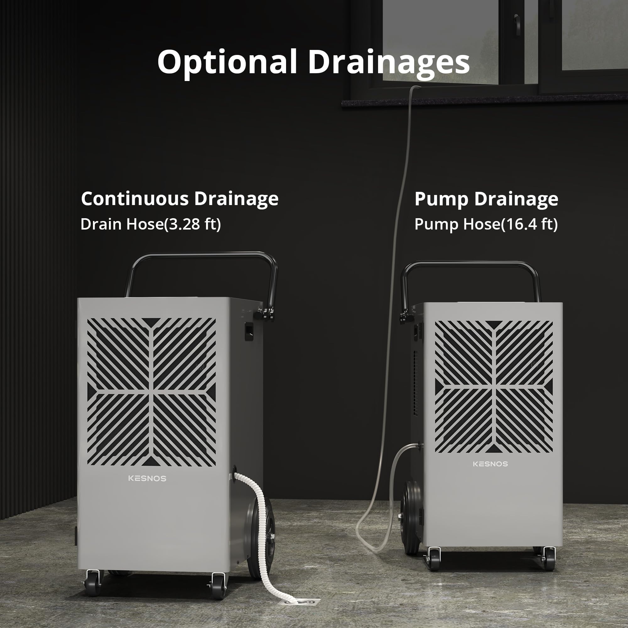 Kesnos 155 Pints Commercial Dehumidifier with Pump β Dehumidifier with Drain Hose and 24 Hr Timer in Large Space Up to 7500 Sq. Ft. β Ideal for Basements, Industrial Spaces and Job Sites