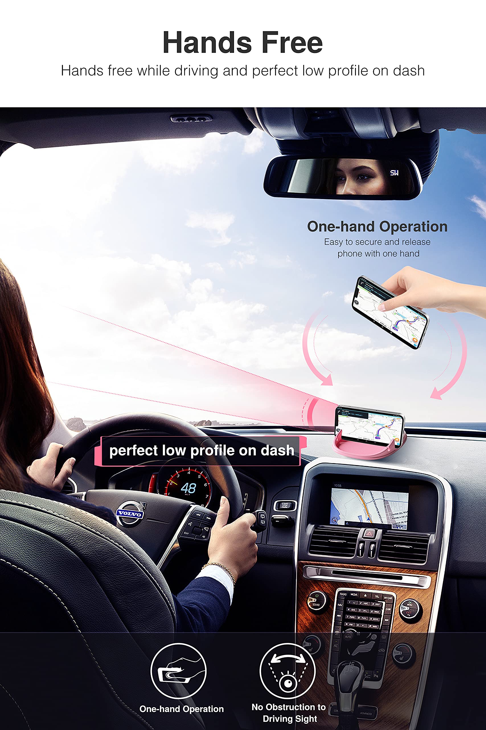 Loncaster Car Phone Holder, Pink & Purple Car Phone Mount Silicone Car Pad Mat for Various Dashboards, Slip Free Phone Stand Compatible with iPhone, Samsung, Android, GPS Devices and More