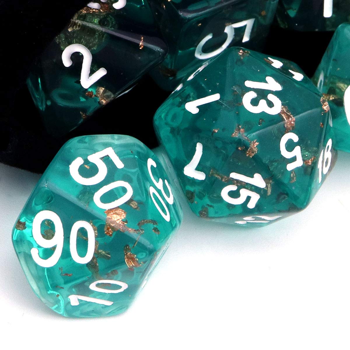 Haxtec Teal DND Dice Set 7PCS Gold Leaf Polyhedral Resin DND Dice for Roleplaying Games Dungeons and Dragons Gifts-Wonderland