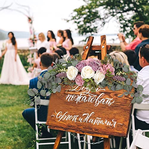 HiiARug Artificial Rose Flower Swag, 31 Inch Decorative Swag with Dusty Rose Hydrangeas Eucalyptus Leaves for Home Room Garden Lintel Wedding Arch Party Decor (Ivory Dusty Rose,31")