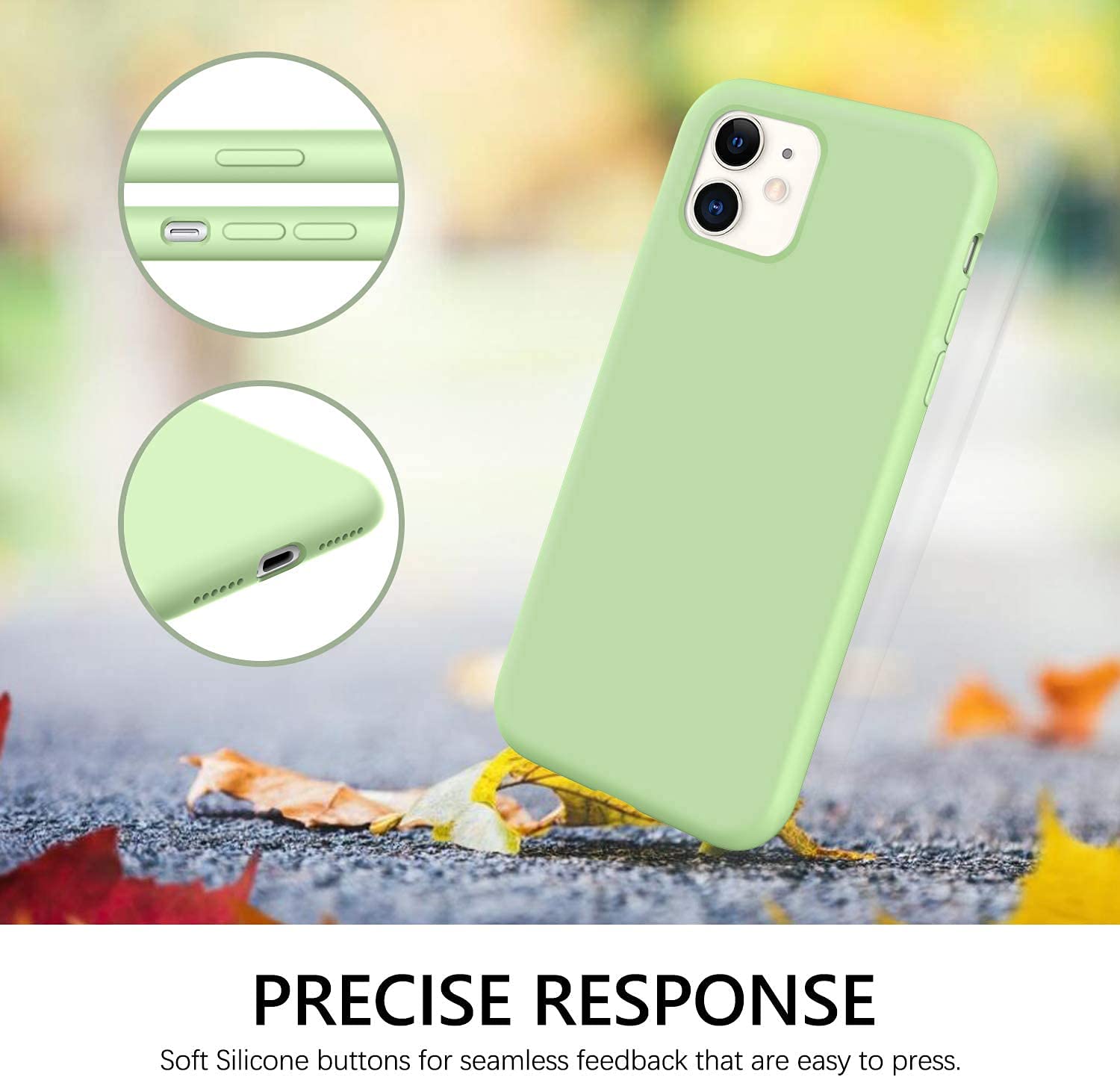 GUAGUA iPhone 11 Case Liquid Silicone Soft Gel Rubber Slim Lightweight Microfiber Lining Cushion Texture Cover Shockproof Protective Anti-Scratch Phone Case for iPhone 11 6.1-inch 2019 Matcha Green