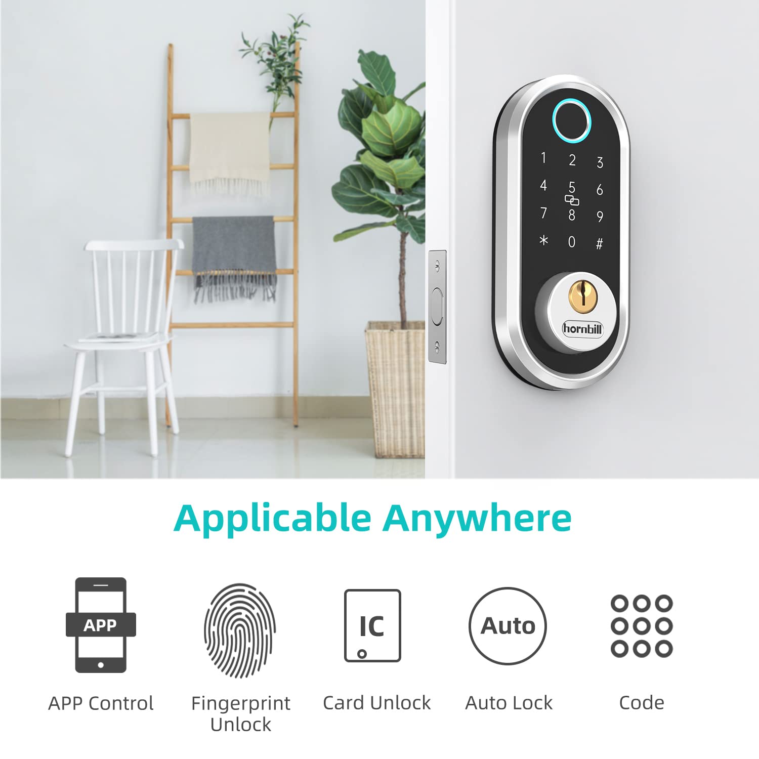 Hornbill Keyless Entry Fingerprint Door Lock - Digital Keypad Deadbolt with Auto Lock App and Alexa - For Home Office Airbnb