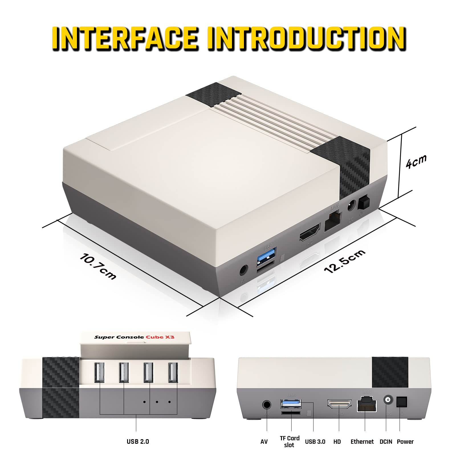 Kinhank Super Console Cube X3 Classic Game Consoles Built-in 86,000+ Games,S905X3 Chip,Emuelec4.5/Android 9.0 TV/CoreELEC 3 Systems in 1, 4K TV HD/AV Output,5 USB Port, Dual Wireless Controllers,Gift for Friends