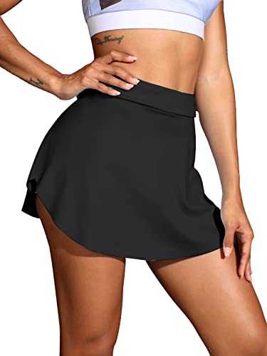 Jeanewpole1 Womens Black Tennis Skirt with Shorts Pockets Athletic Skorts Golf Running