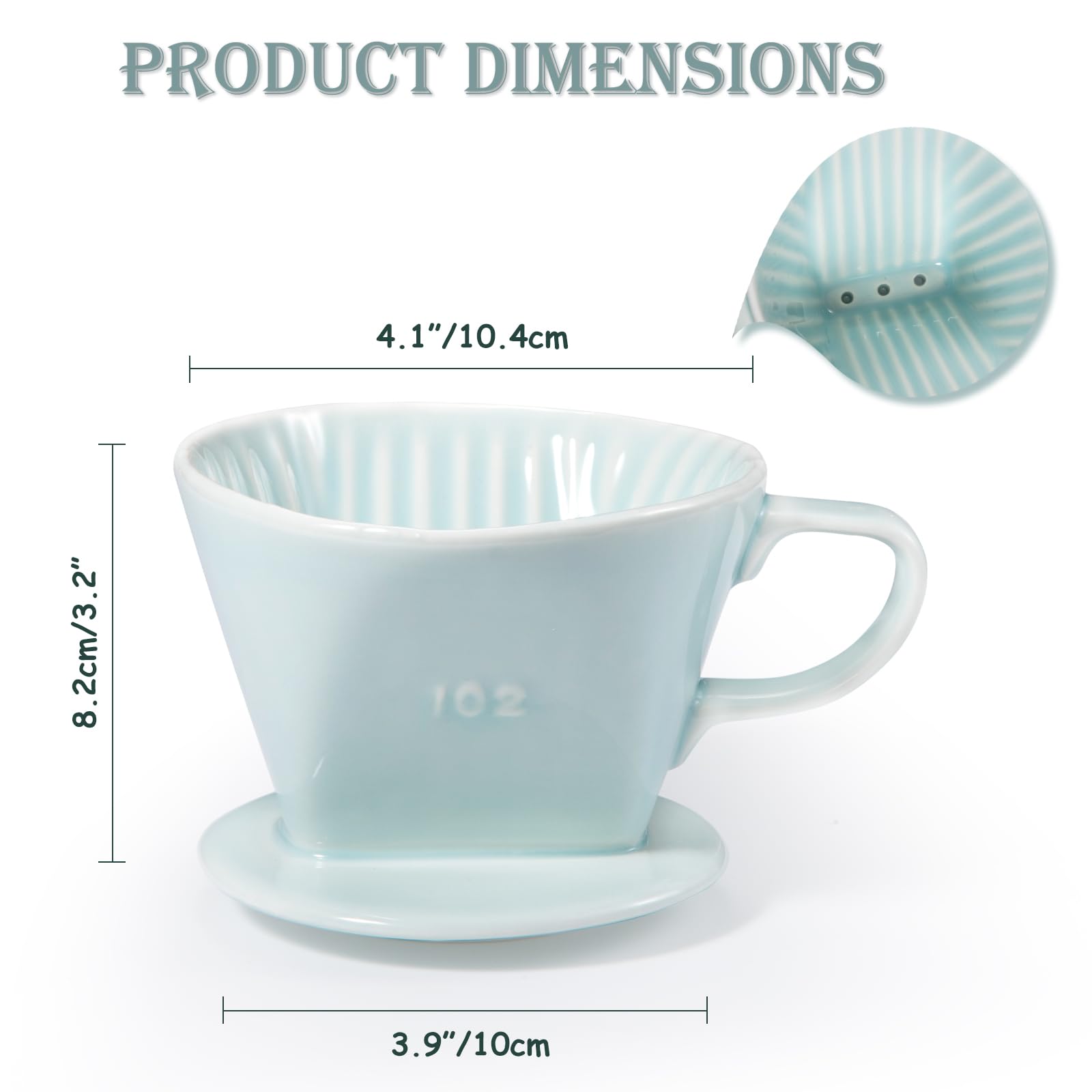 Noarixa Pour Over Coffee Dripper, Ceramic Pour Over Coffee Maker with 3 Holes Flat Bottom, Easy Manual Brew Maker, Porcelain Slow Filter Cone for Travel, Camping, Office, Home, GR