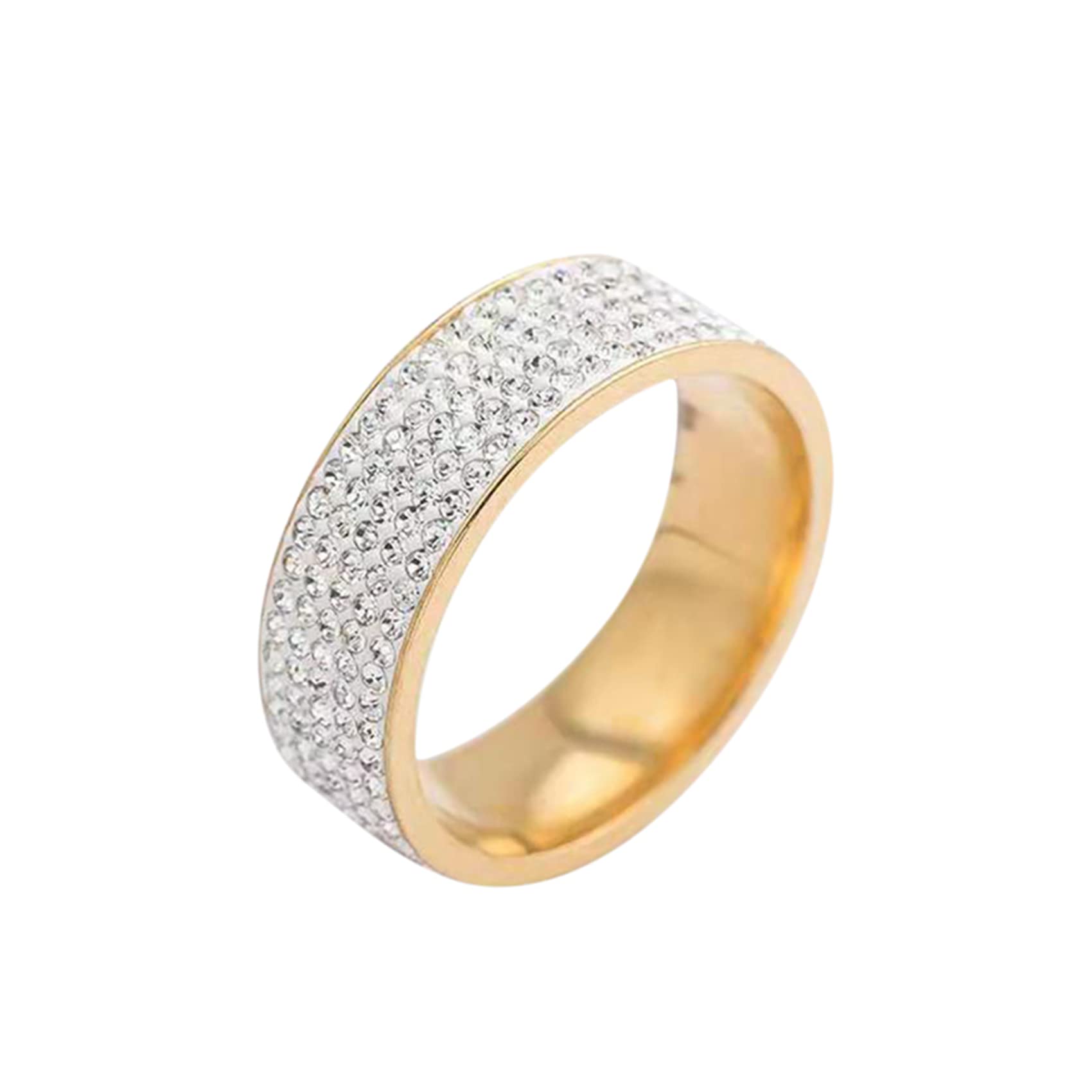 Iumer Women 5 Rows Rhinestone Ring Sparkling Full Rhinestone Ring Ladies Jewelry (Gold, Size 7)