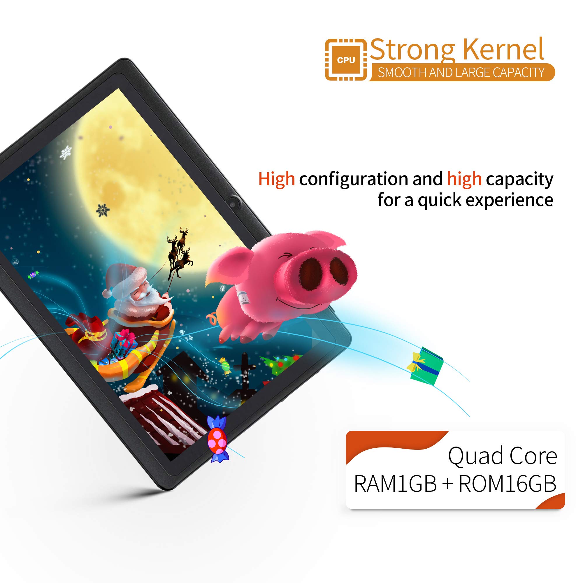 Haehne 7 inch Tablet, Android 9.0 Pie, Quad Core Processor, 1GB RAM 16GB Storage, IPS HD Display, Dual Camera, WiFi Only, Bluetooth, Black