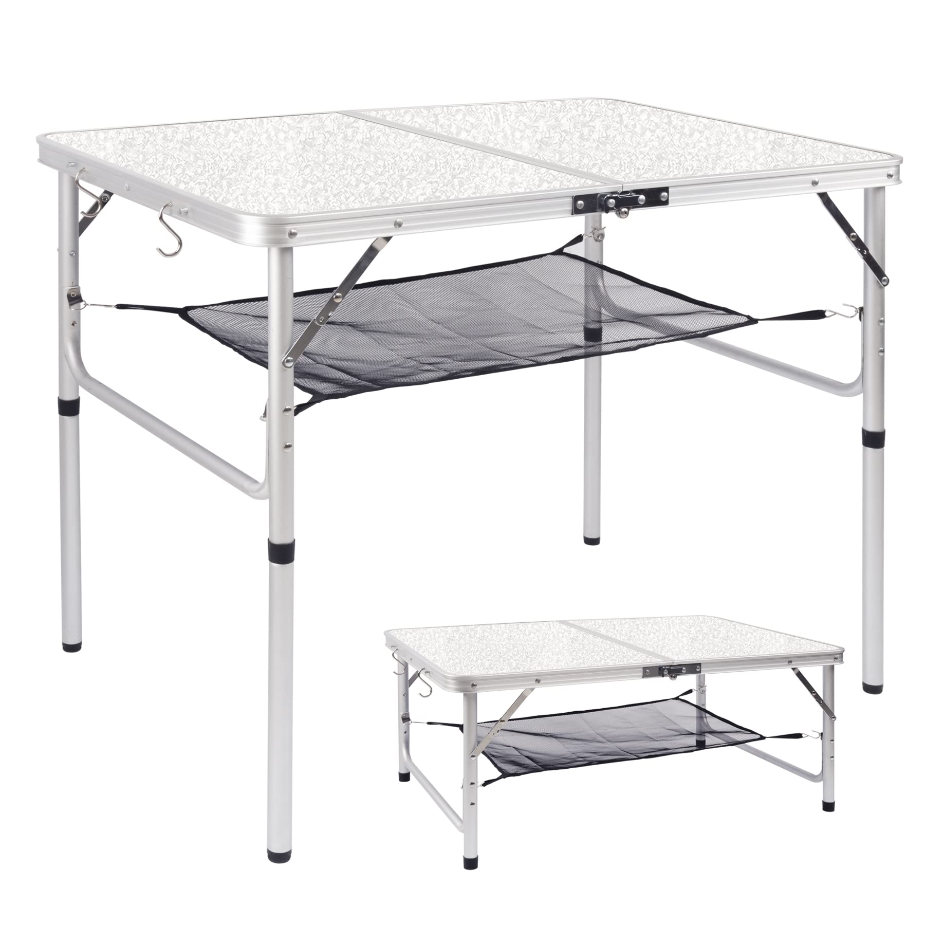 HONGBEI 3 Foot Folding Camping Table for Adults, Lightweight Foldable Table Adjustable Height with Aluminum Legs for Camping Trips, White