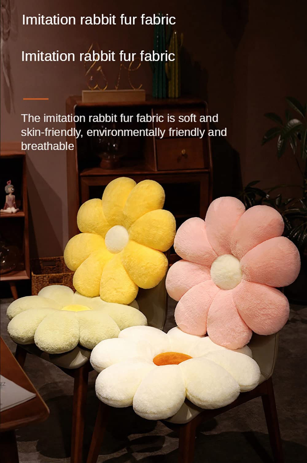 Imitation Rabbit Fur Petal Cushion Office Chair Cushion Bedroom Bay Window Cushion Sofa Cushion.Vikcewn. (15 inches (About 38CM), Pink)