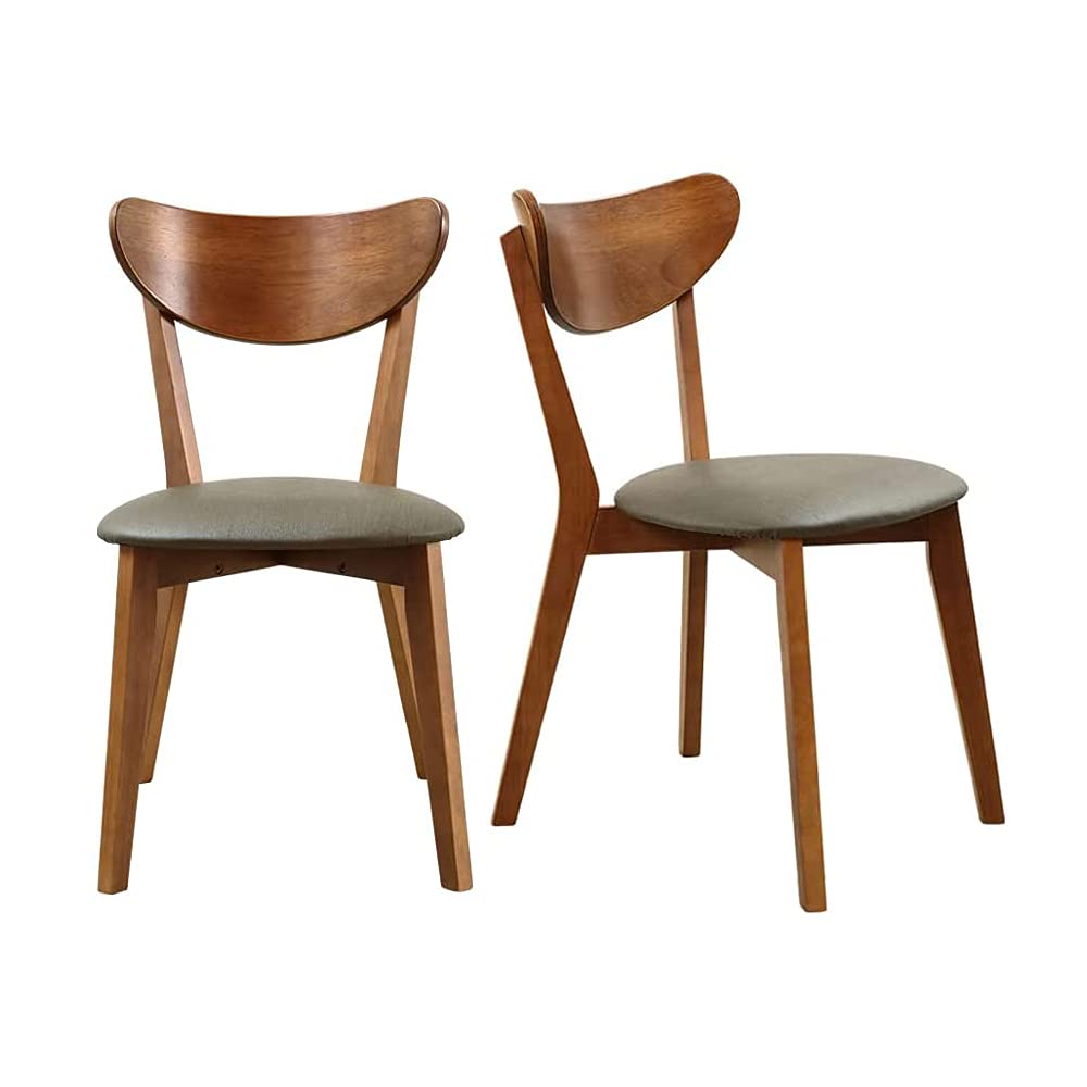 HIPIHOM Solid Wood Living Room Dining Chair Walnut Finish with Elastic Foam Mat for Desk Home (2-Pack)