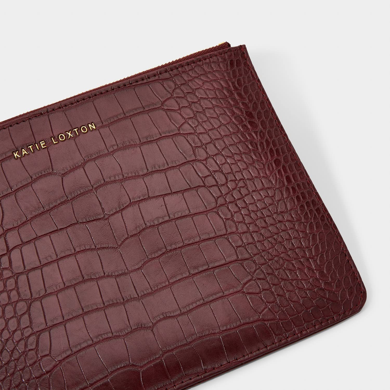 KATIE LOXTON Faux Crocodile Vegan Leather Medium Fashion Pouch Clutch Bag Burgundy
