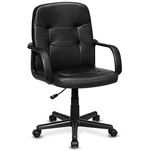 Home Office Furniture Decor Executive Computer Black Swivel Chair Ergonomic Mid-Back Comfortable and Relax Adjustable Seat Height Heavy Duty Chrome Base Soft PU Leather Breathable Sponge Cushion
