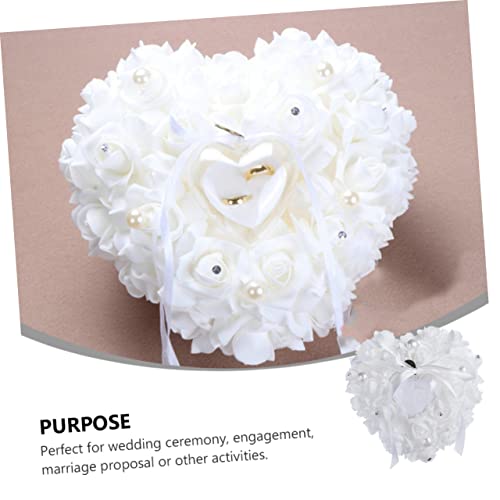 HONMEET 3 Pcs Ring Pillow Wedding Decor Heart Decor Heart Ring Wedding Gift Ring Box Rose Flower Ring Tray Heart Ring Box Bride Ring Pillow Heart Shape Ring Pillow Bride White Foam Wreath