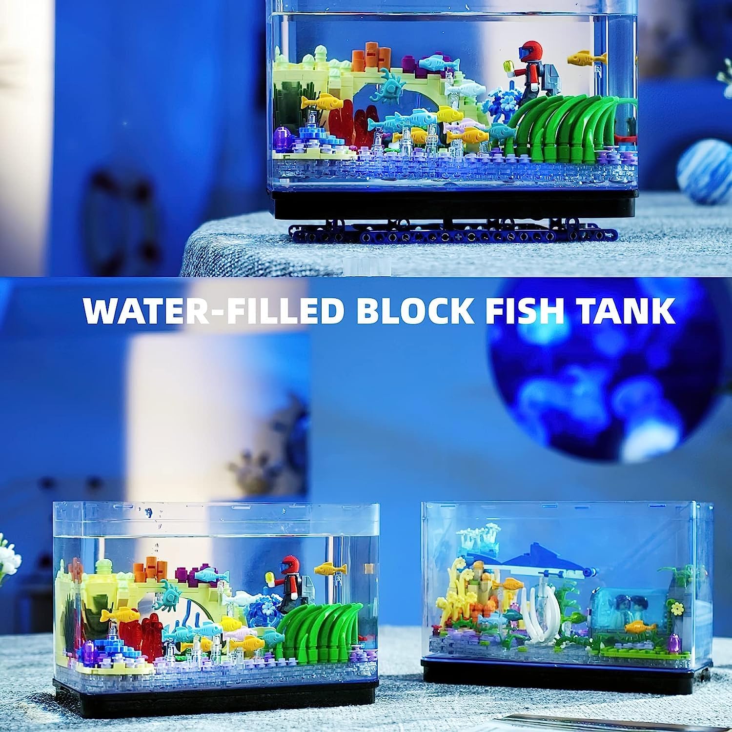 MACTANO Fish Tank Building Set Mini Ocean Animal Aquarium Building Block Kit Toy for Kids Adults-559PCS