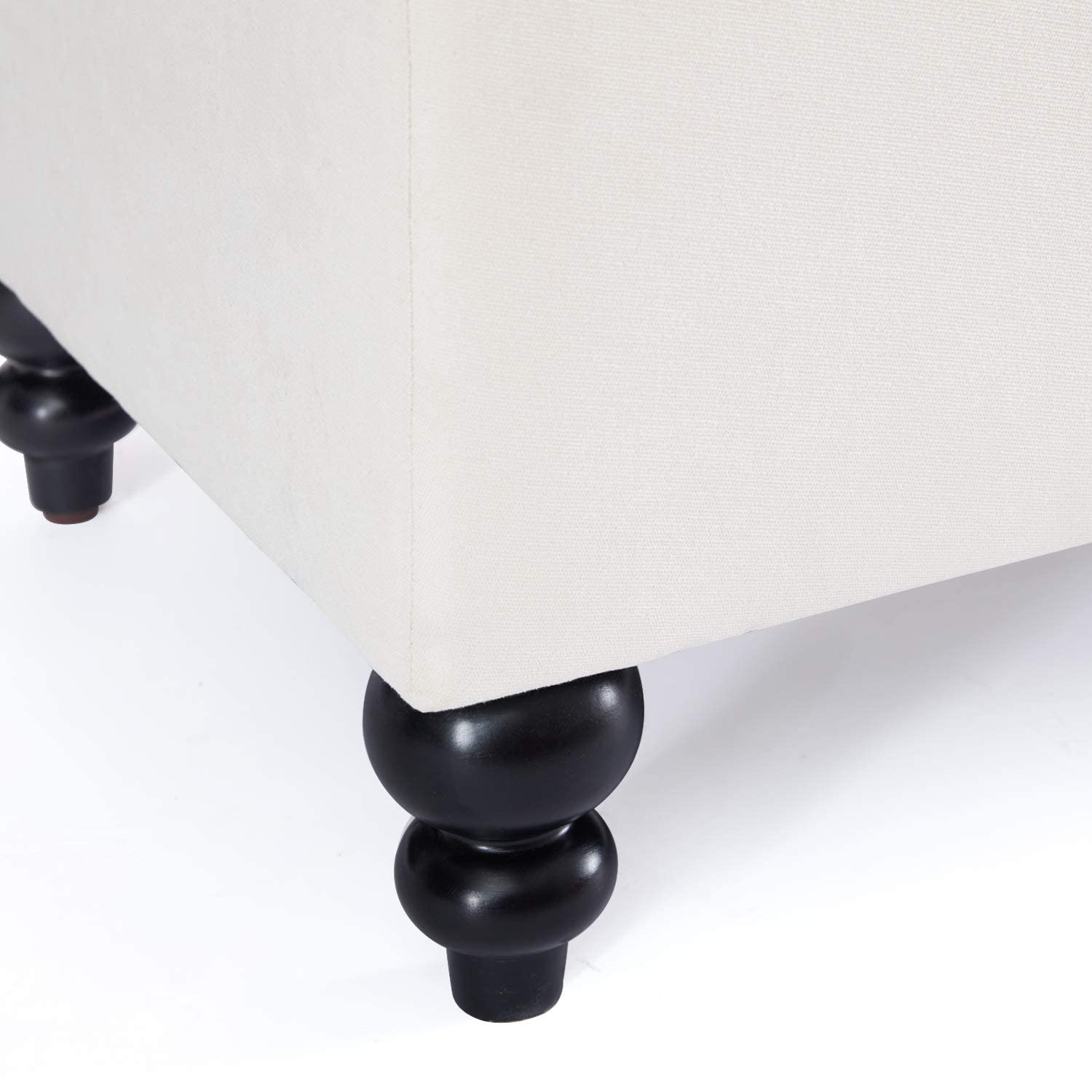 HUIMO Button-Tufted Ottoman with Storage in Upholstered Fabrics, Large Storage Bench for Bedroom, Living Room, Entryway, Storage Ottoman Bench with Safety Hinge Hold Up to 300lbs (Ivory)