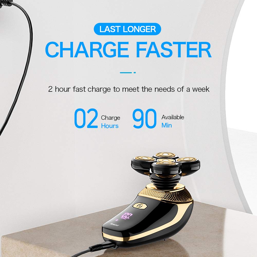 Head Shavers for Bald Men-Flowind Electric Razor for Men with LED Display, Faster-Charging 5D Floating Waterproof Mens Shaver with Hair Clippers,Nose Hair Trimmer Gold…