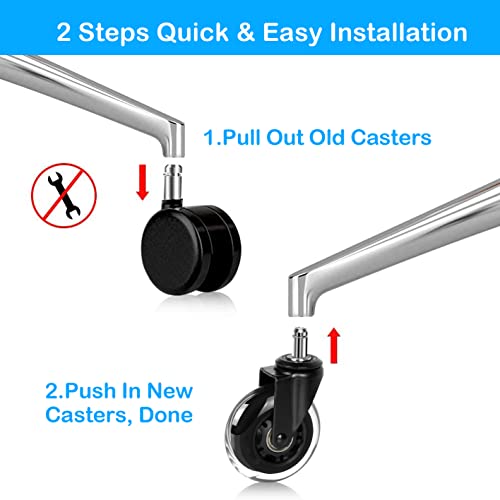 Hirate Office Chair Caster, 3" Computer Desk Chair Replacement Set of 5 Heavy Duty Protection for All Floors, Universal Stem 11mm (7/16" x7/8")