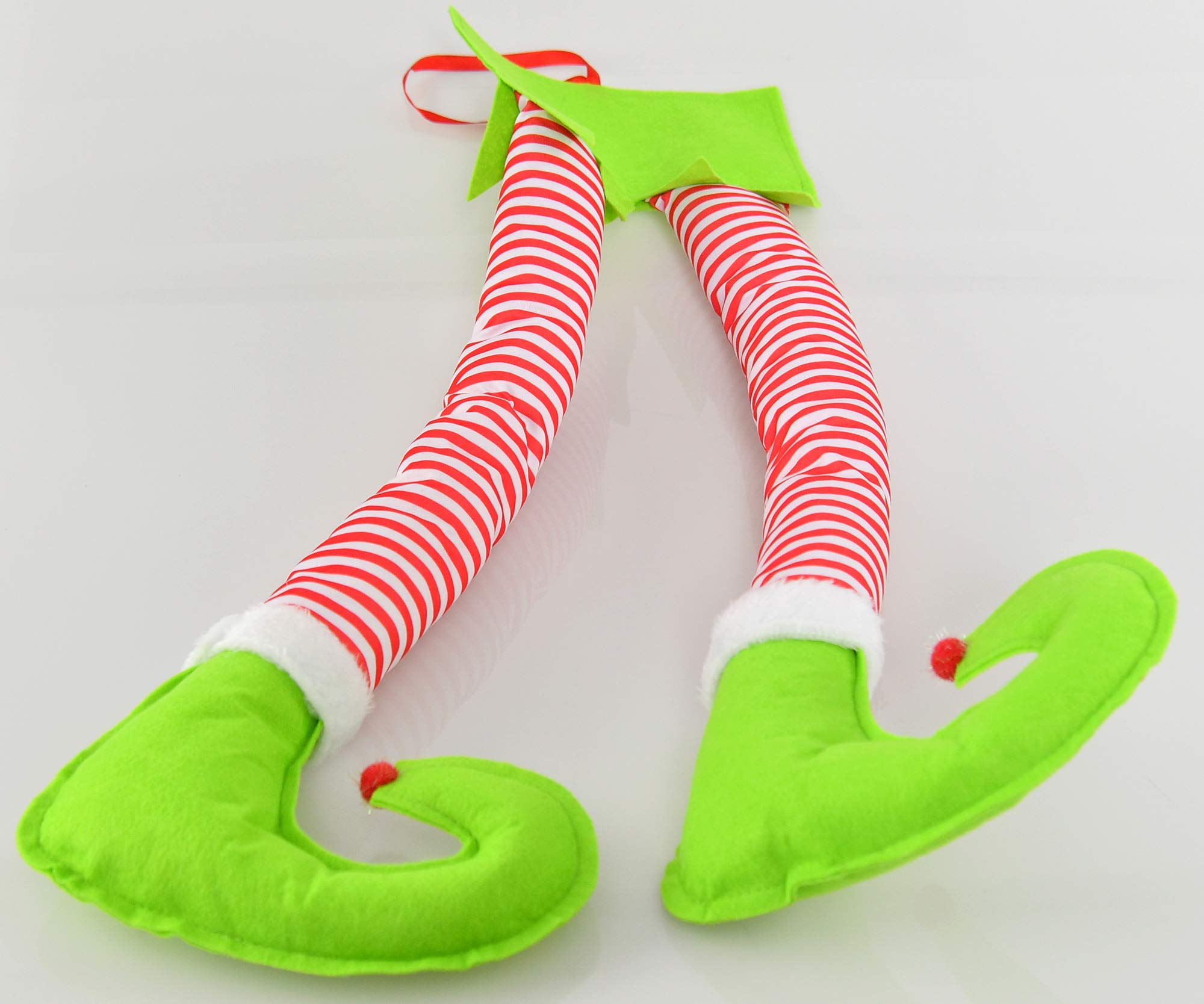 HOME-X Hanging Elf Legs, Christmas Home Decor, Festive Christmas Decorations for The Home or Car, 24" L x 8" W x 2" H, Red/White/Green