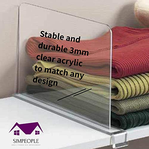 HANI Simpeople 4 PCS Clear Acrylic Shelf Divider, Adjustable Closet Organizer for Bedroom, Bathroom Kitchen Shelving Storage Shelf Shoe Organizer Book Shelf Organizer Purse Organizer Closet