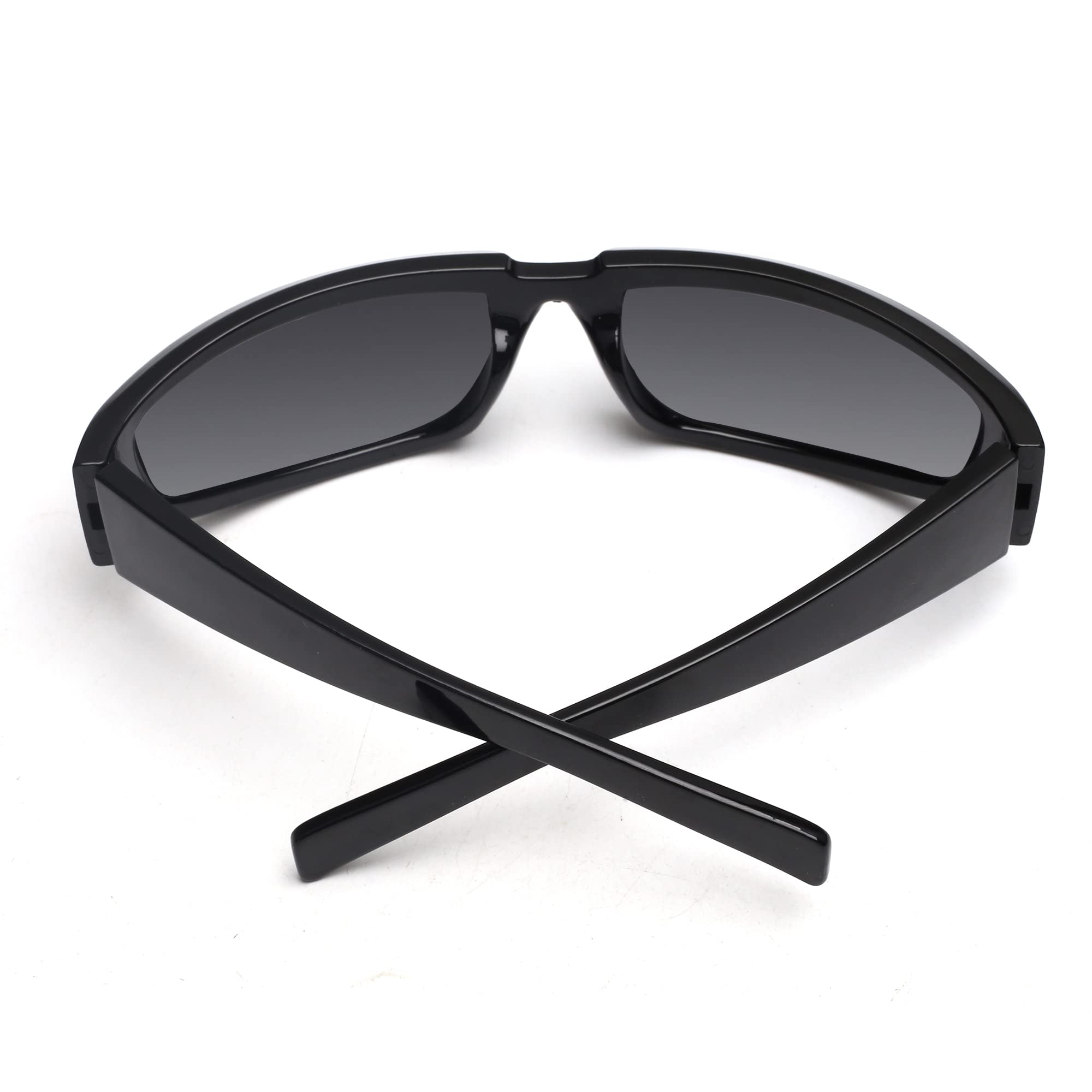 JM Wrap Around Y2K Sunglasses for Men Women Trendy Rectangle Futuristic Sports Shades Black/Grey