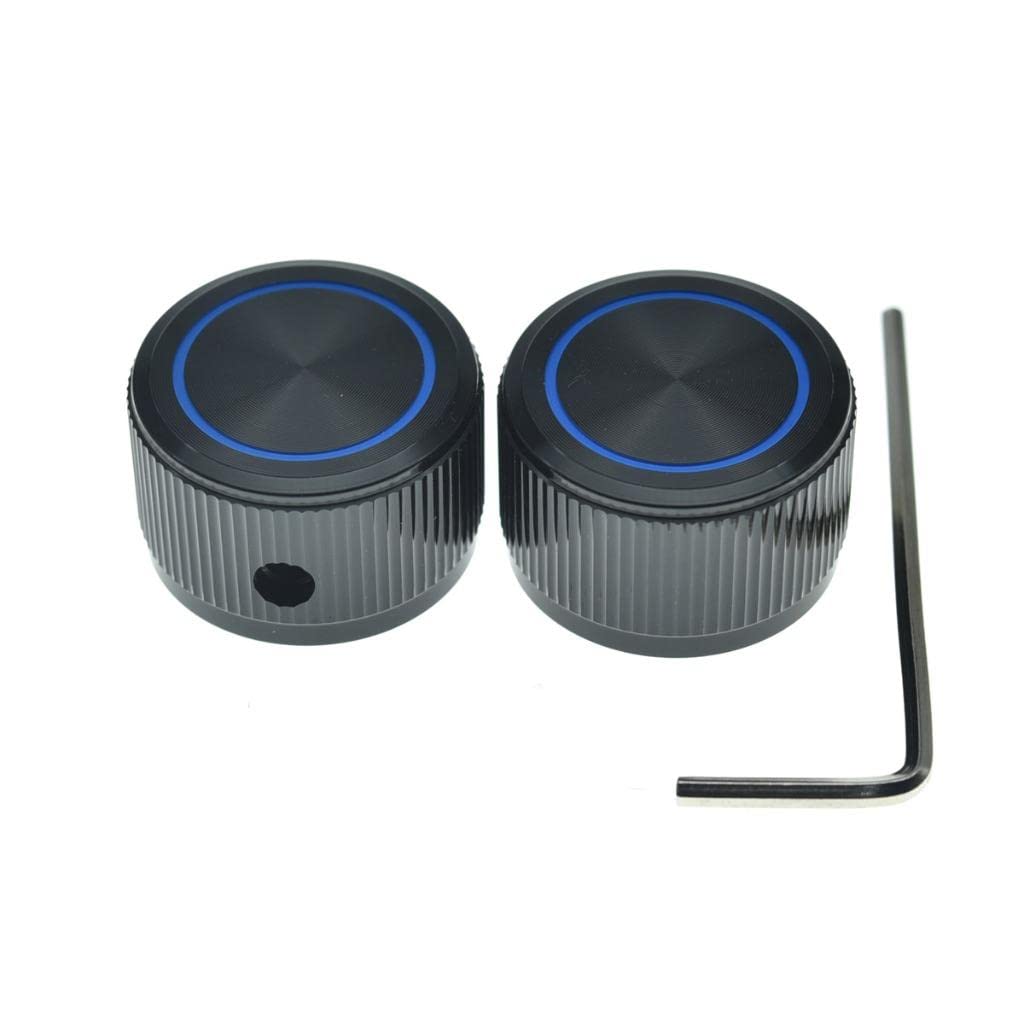 KAISH 2pcs 63/64"(25mm) Diam. Aluminium Potentiometer Knobs 1/4" Universal Metal Pot Control Knobs with Blue Circle for Guitar/Bass/AMPS Amplifier/Power Amplifier/Preamps/Audio Equipments Black