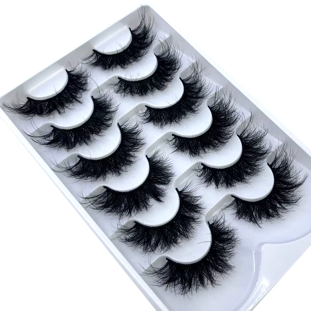 HBZGTLAD 6 Pairs False Eyelashes Cat-Eye Fluffy Faux Mink Lashes 8D Wispy Lashes Dramatic Long Thick Volume Fake Eye Lash(SR-01)