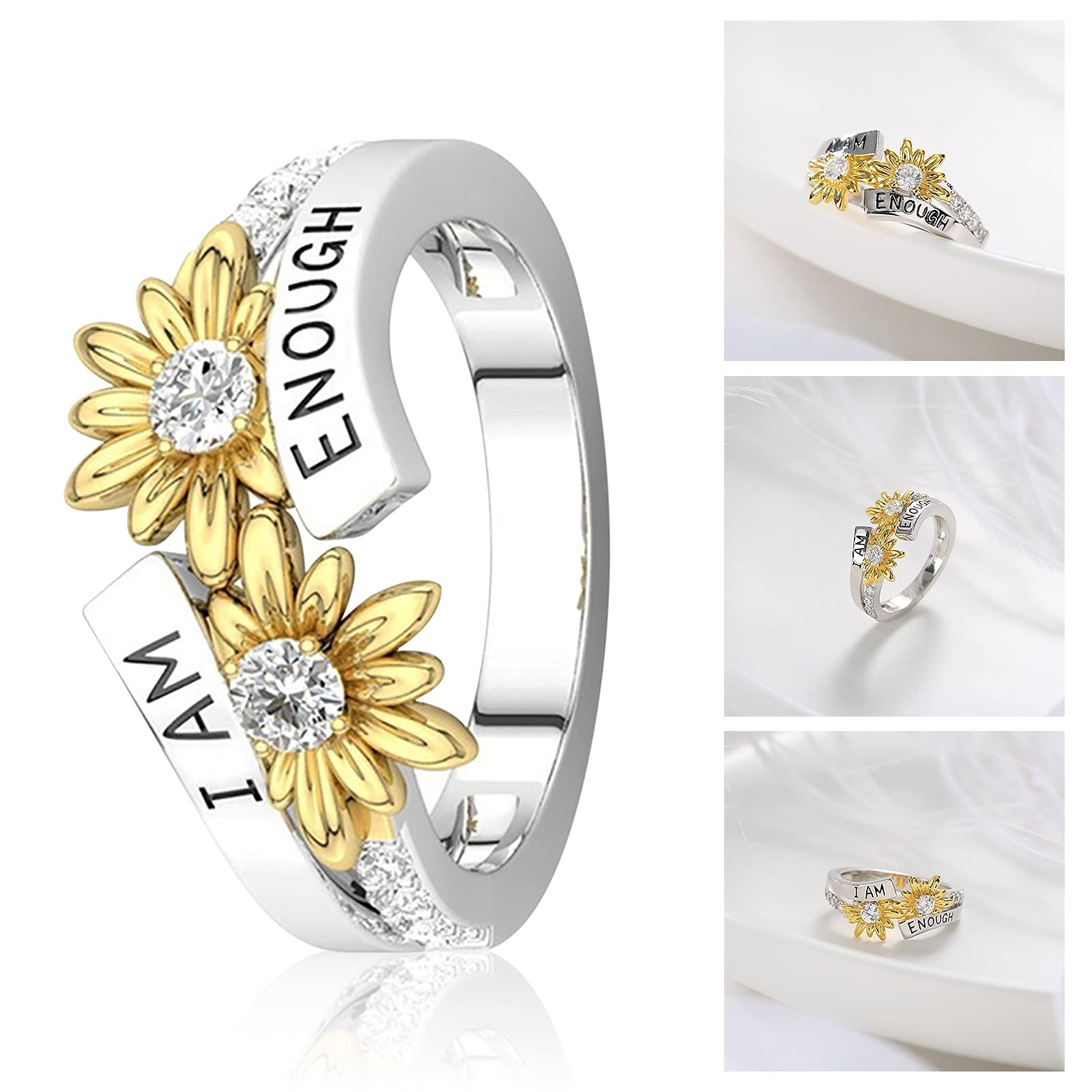 I AM E-NOUGH English Ring with Diamond Bicolor Daisy Rings (as Show, 8)