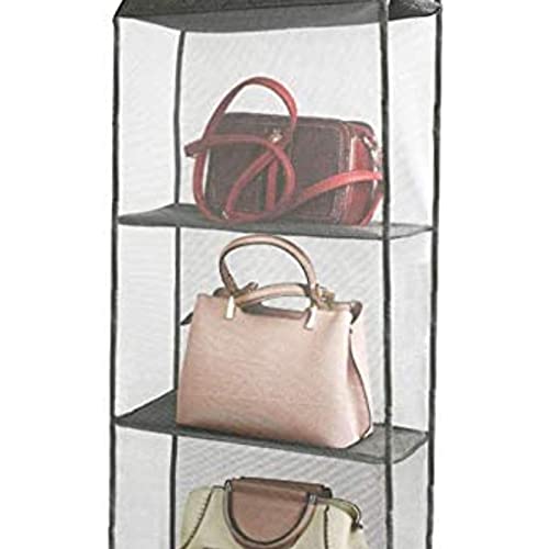Hanging Handbag Purse Organizer, 3 Grids Pockets Foldable Hanging Bag, Space-Saving Storage Bag System, Suitable for Living Room Bedroom Family use (Gray)