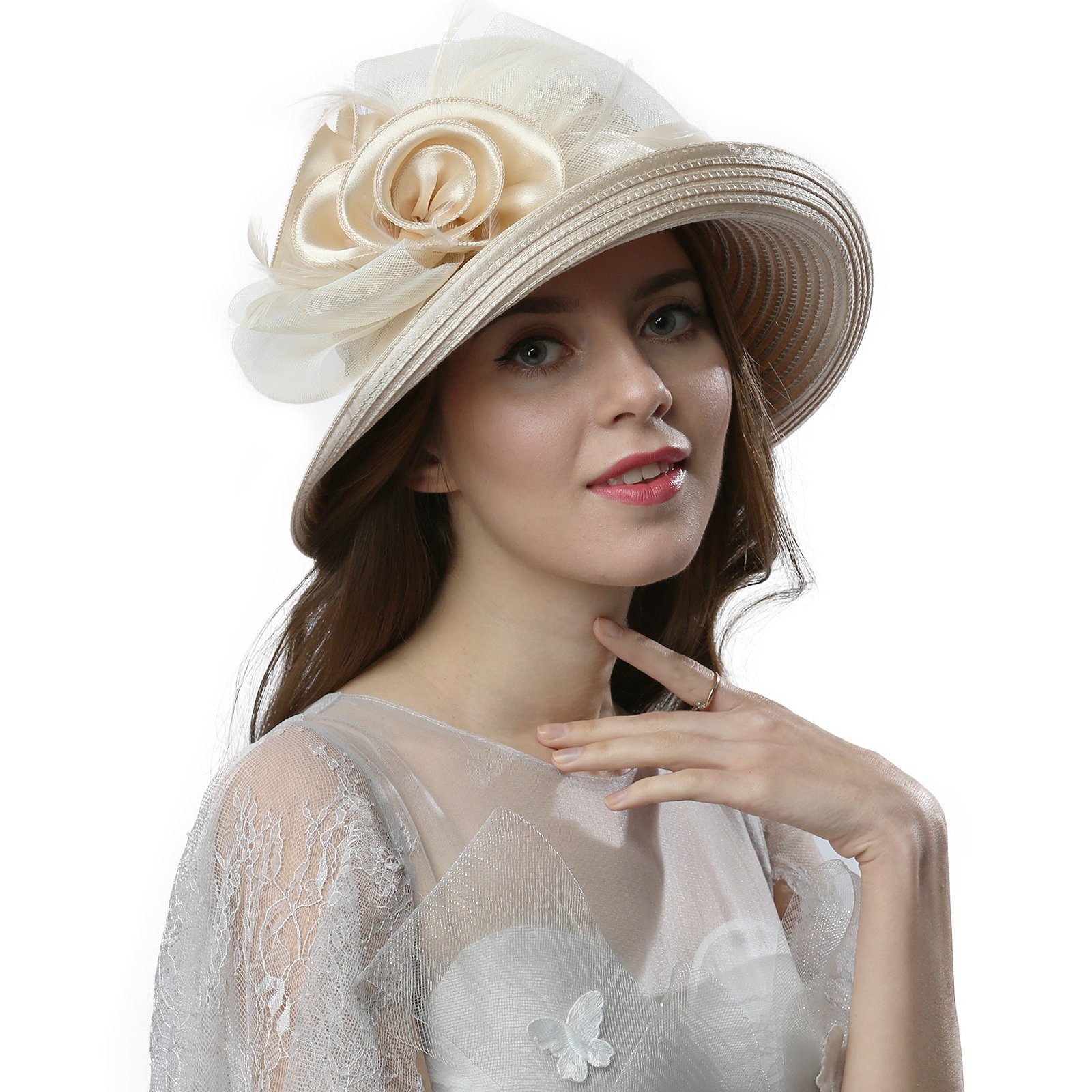 Original One Women's Classic Cloche Church Hat for Derby Day Kentucky Horse Racing (White)
