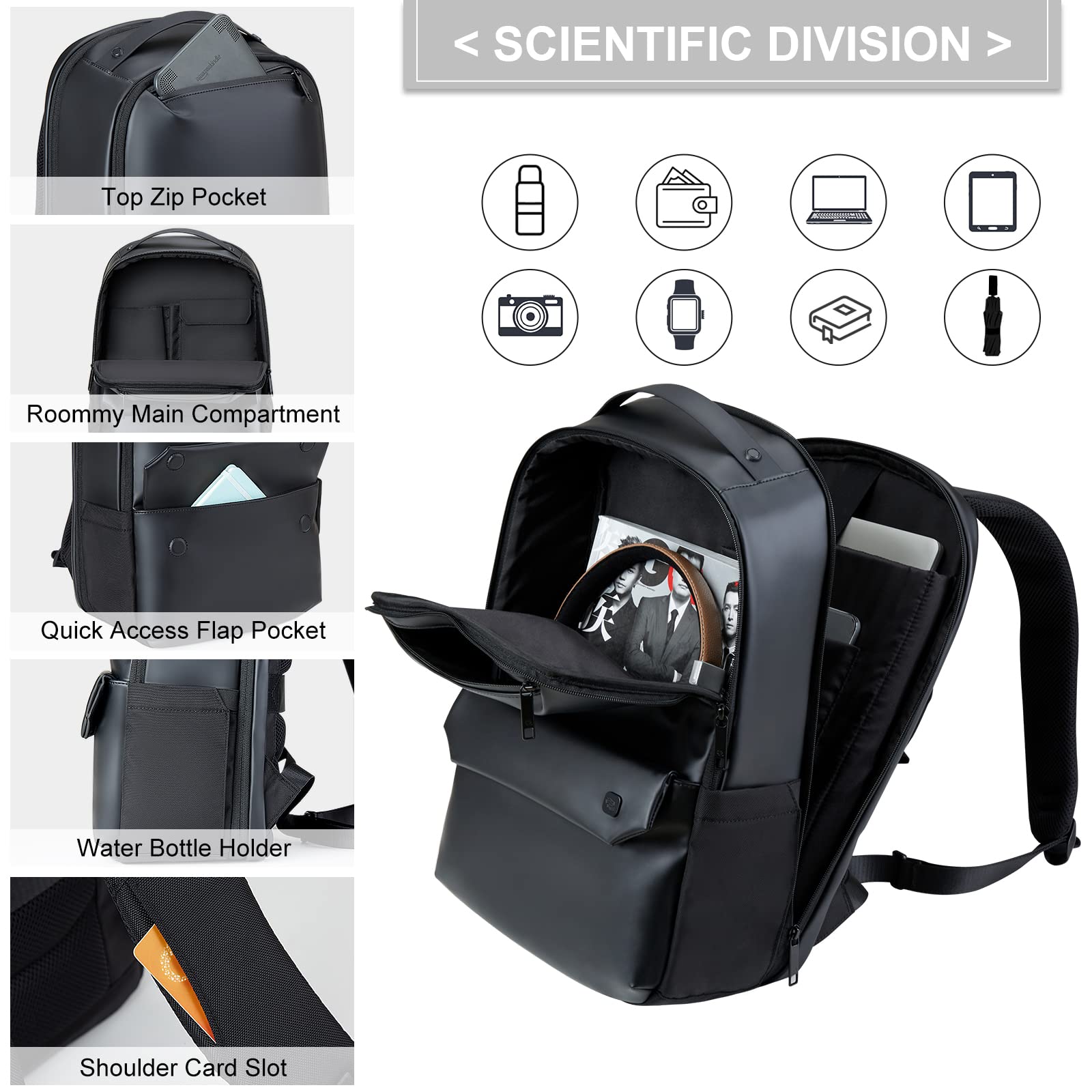Hanke Carry on Backpack Waterproof Travel Laptop Backpack for Men & Women, Durable Rucksack Weekender Bag Daypack(Graphite Black)